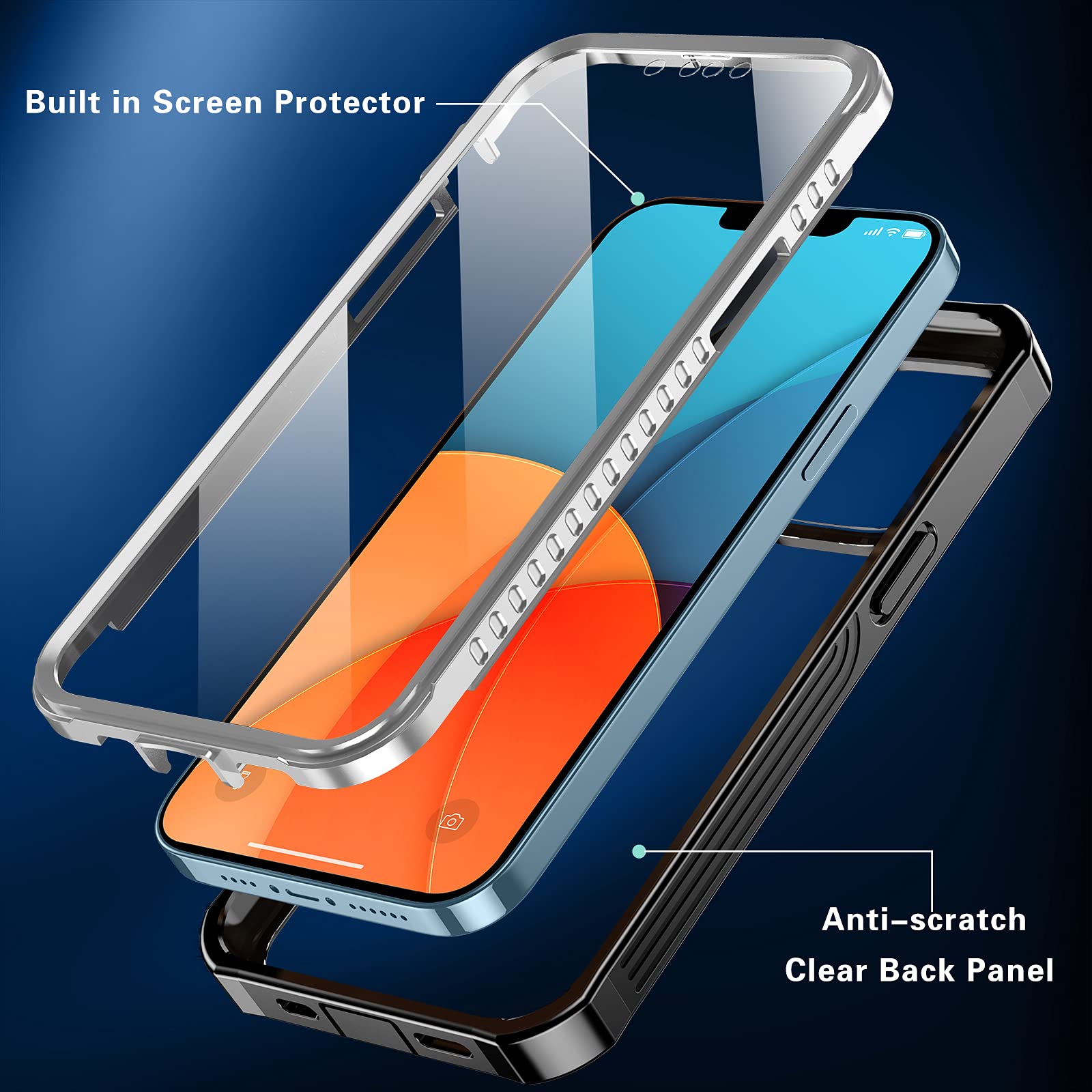 ANTSHARE Glass+ Case for iPhone 13 Pro Max, Full-Body Clear Bumper with Built-in 9H Tempered Glass Screen Protector, Heavy Duty Protection Shockproof Cover Case for iPhone 13 Pro Max 6.7 inch(2021)