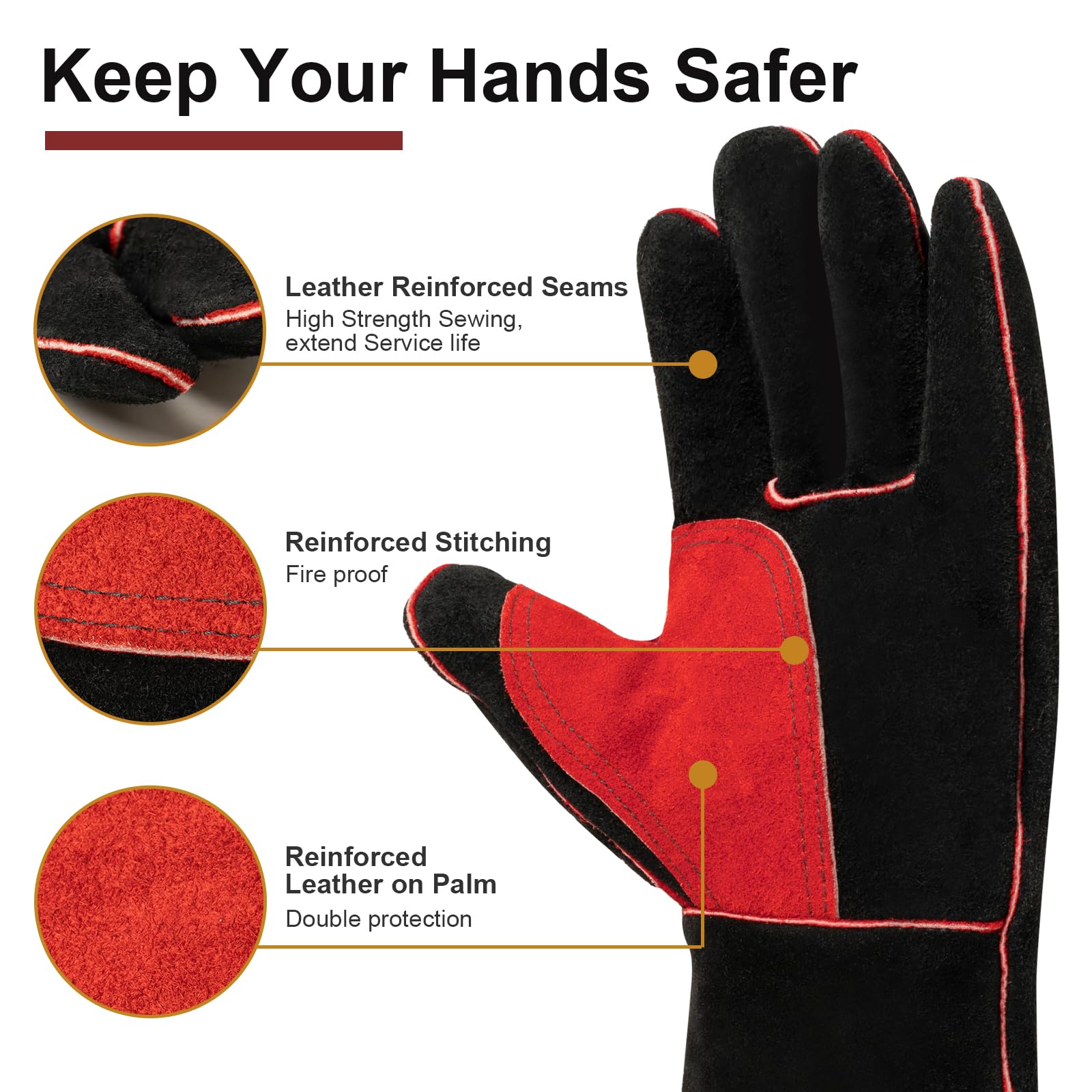 ARCCAPTAIN Leather Forge Welding Gloves, Heat/Fire Resistant 16 inches Gloves for Stick,Mig,Tig,Forge,BBQ,Grill,Fireplace,Wood Stove,Furnace,Oven,Pot
