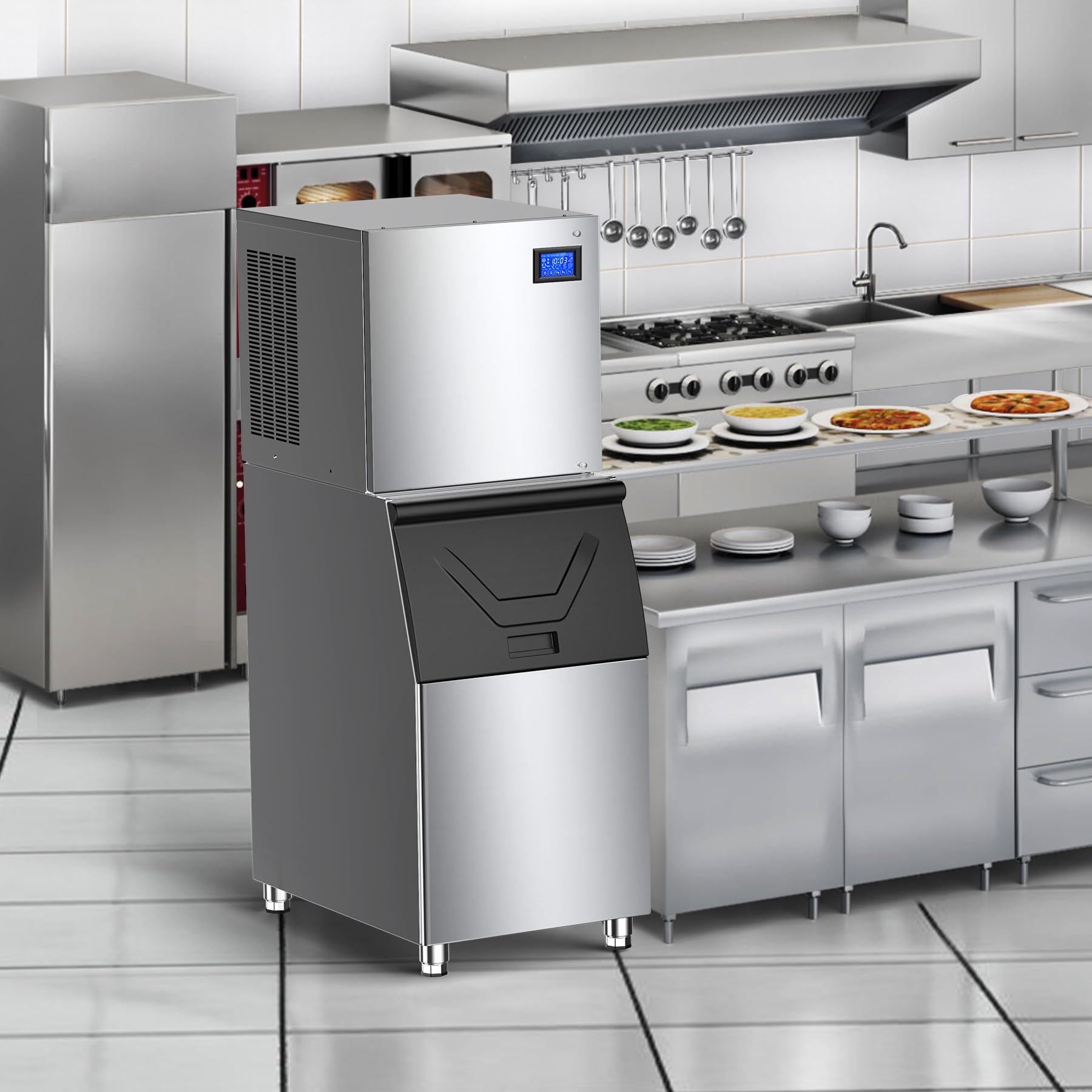 Commercial Ice Maker Machine, 500LBS/24H with 360LBS Large Storage Bin Stainless Steel Industrical Ice Machine 156pcs Clear Cubes in 10Mins, Air Cooled Freestanding Ice Maker for Restaurant Coffee Bar