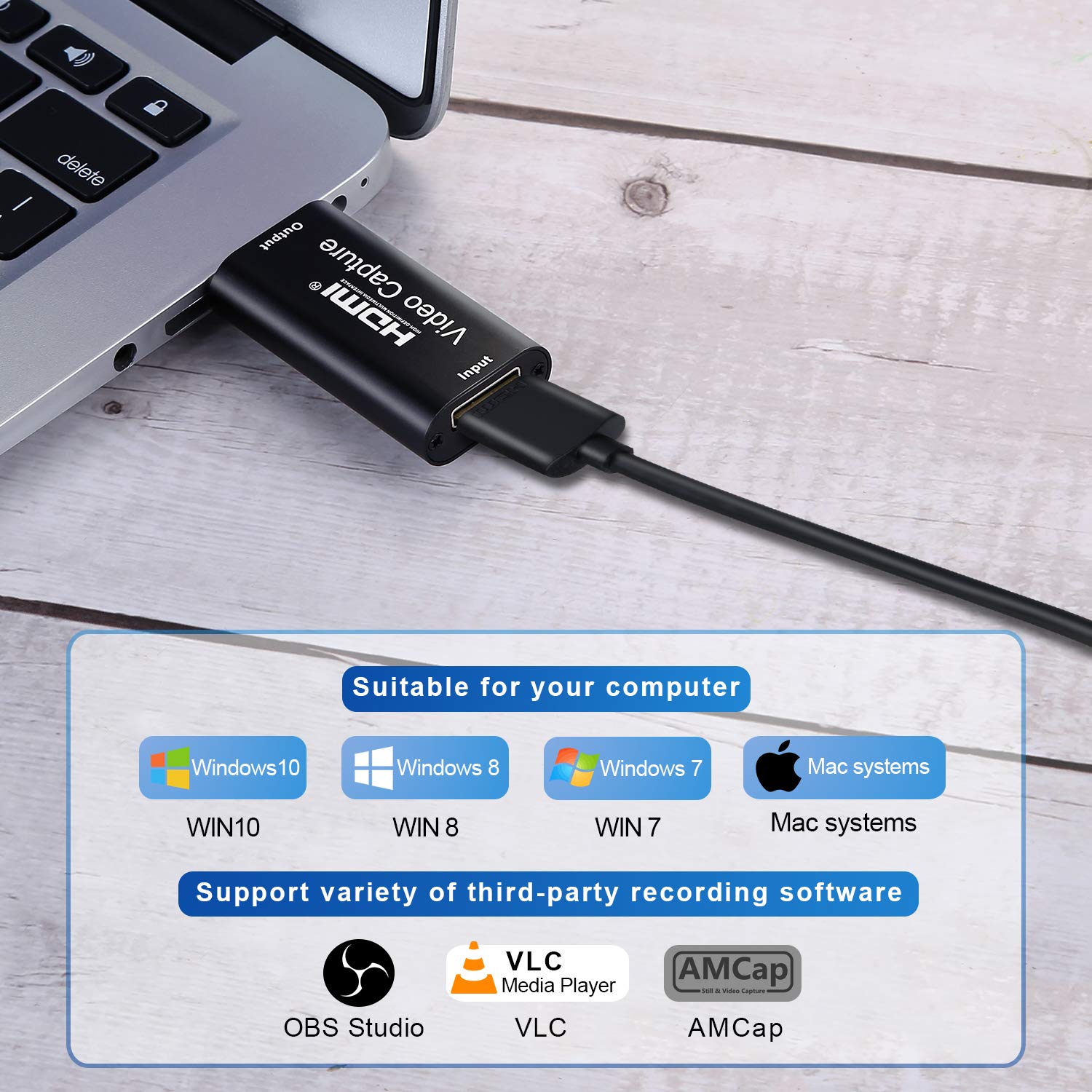 Audio Video Game Capture Card HDMI to USB 2.0 1080p Video Recorder Live Streaming for Gaming, Streaming, Teaching, Video Conference Compact HDMI Video Capture Device
