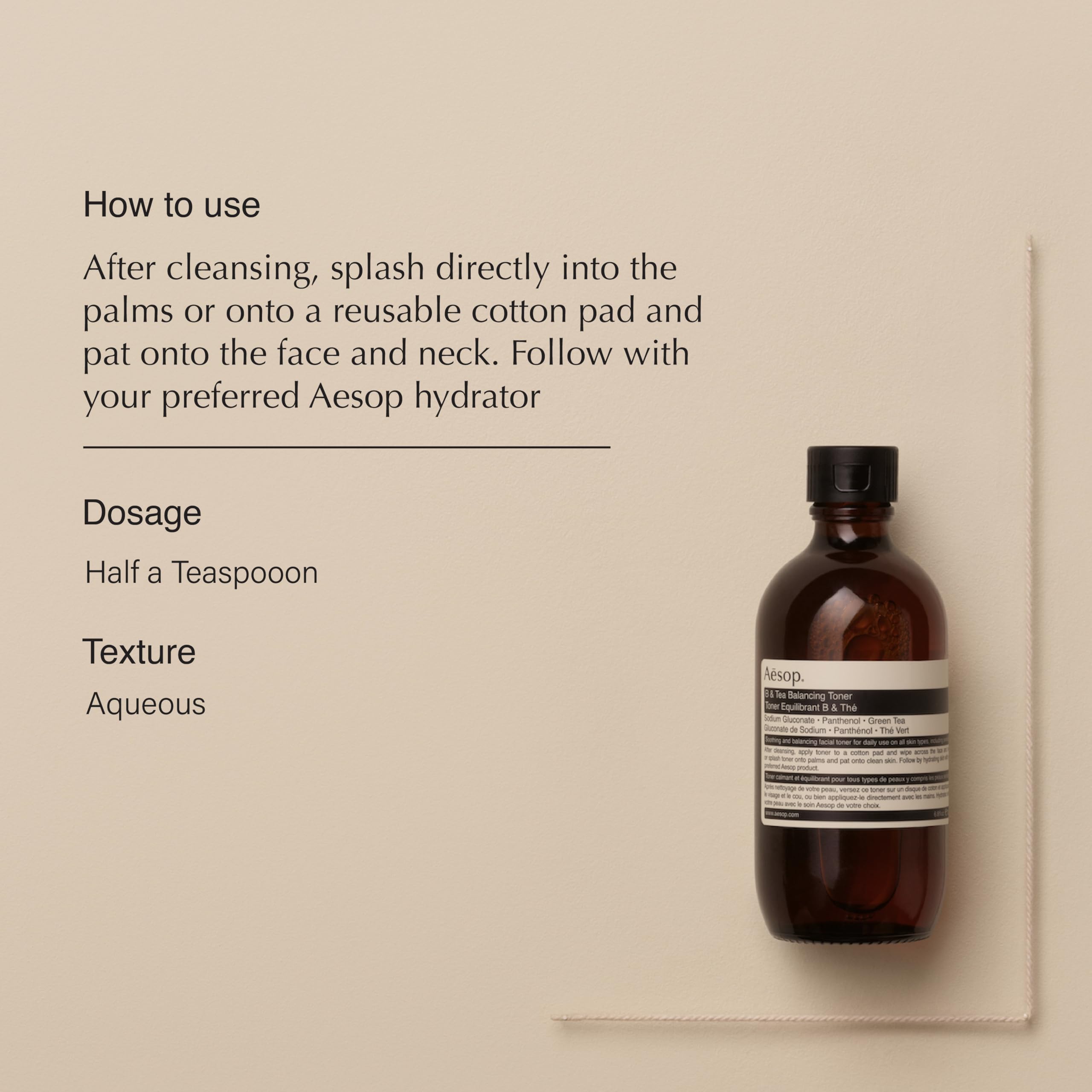 Aesop B & Tea Balancing Toner with B5 - Refines Pores, Balances, and Prepares Skin - Gentle, Alcohol-Free Blend - 6.7 oz