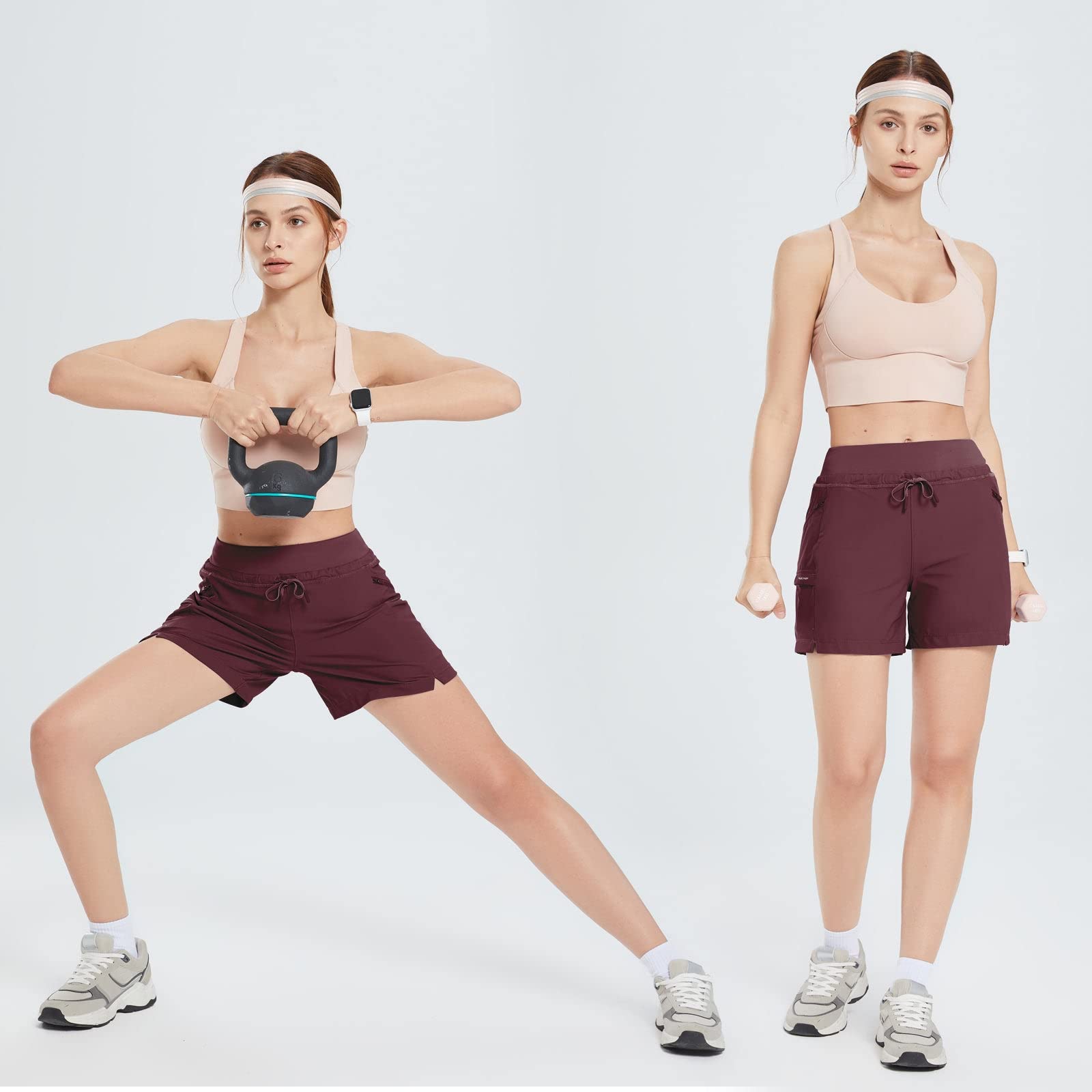 BALEAF Women's 5" Casual Shorts for Summer Stretch Elastic Waist Quick Dry Lightweight Pockets for Running Hiking Prune Size S