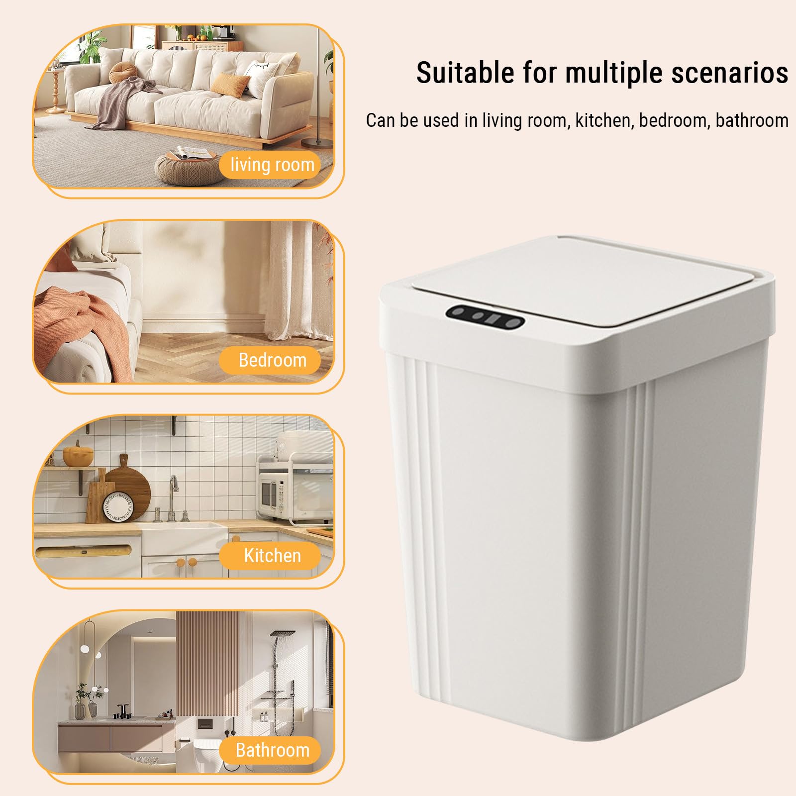 Automatic Trash Can Touchless Sensor Trash Can 13 Liter/3.4 Gallon Small Capacity Trash Can with Lid Sensor Kitchen Bin Recycling for Kitchen/Living Room/Office