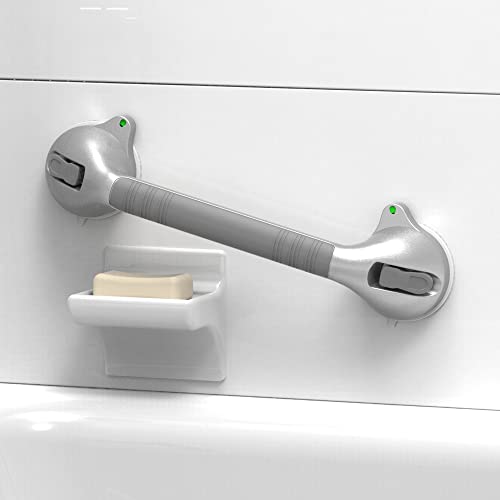 AmeriLuck 16.5inch Suction Bath Grab Bar with Indicators, Balance Assist Bathroom Shower Handle, Silver/Grey(Pack of 2)