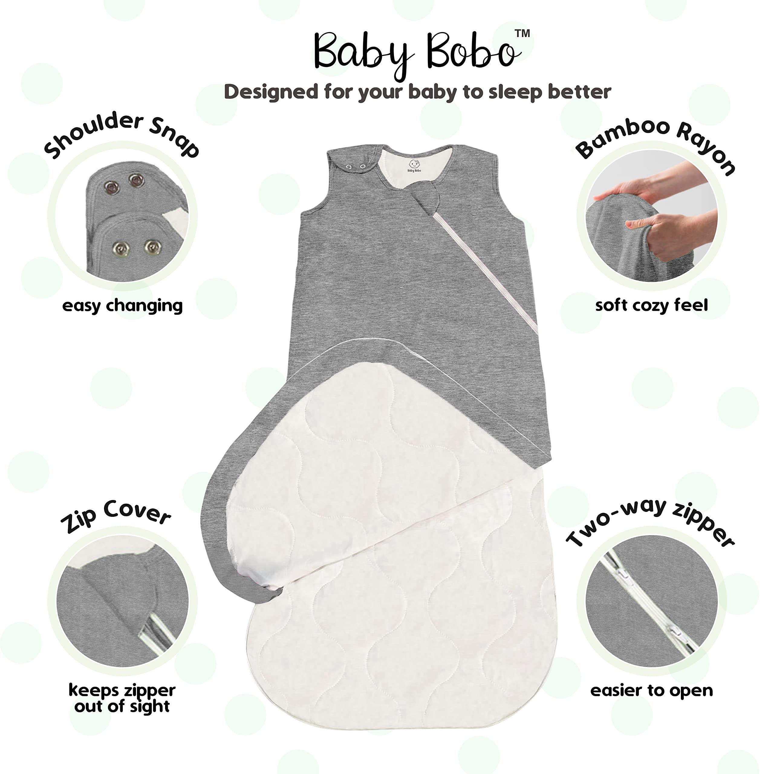 Baby Bobo Bamboo Sleeping Bag for Babies and Toddlers Zippered (Fog Grey, 6-18 Months)