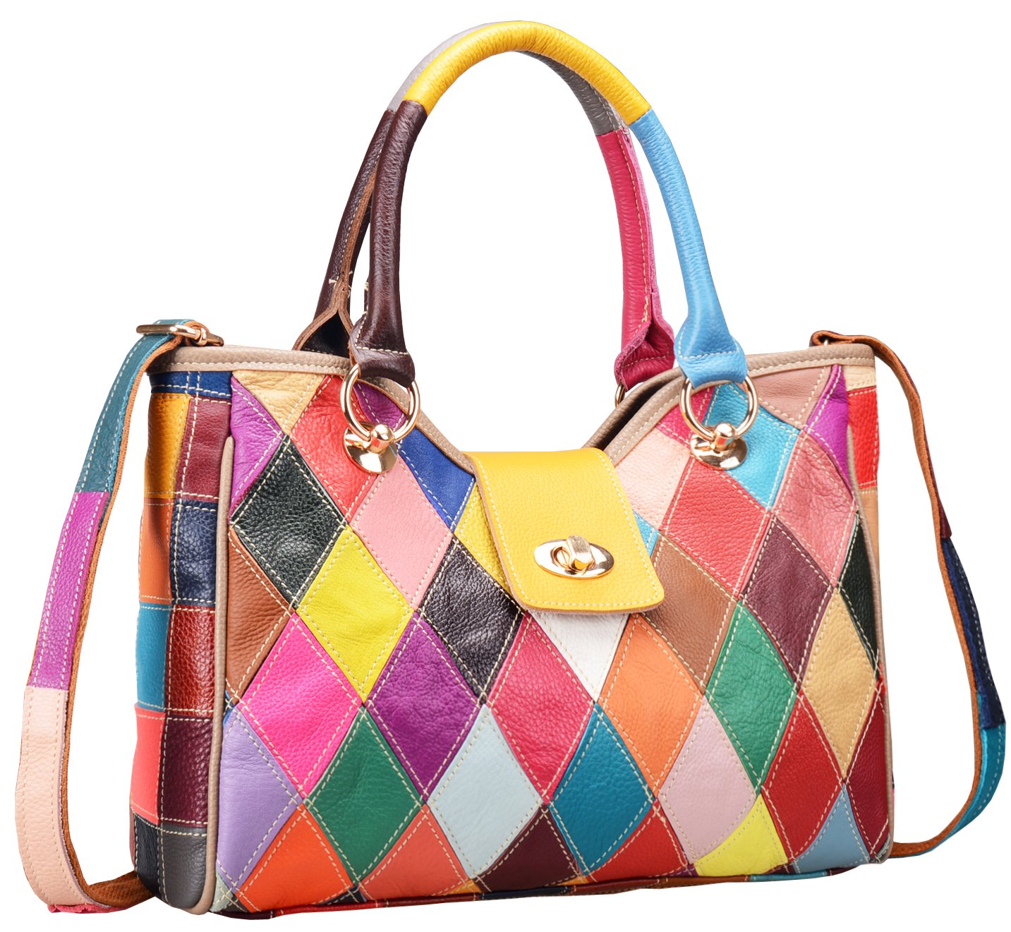 Heshe Womens Multi-color Leather Shoulder Bag Hobo Tote Handbag Cross Body Purse (Colorful-2B4038)