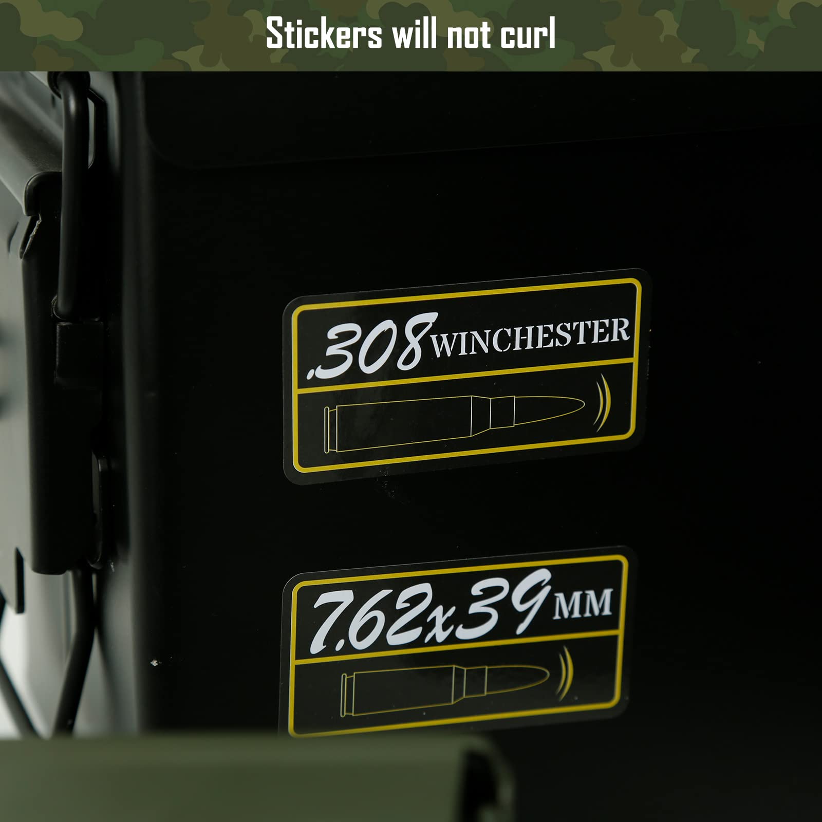 Aolamegs Pistol Ammo Can Sticker Set - .22 LR .45 AUTO 9MM Luger .357 Mag .40 S&W .380 AUTO Ammo Caliber Sticker, Black Bullet Pattern Vinyl Decal Ammo Can Labels for Box Case(6 Varieties/30 Pack)