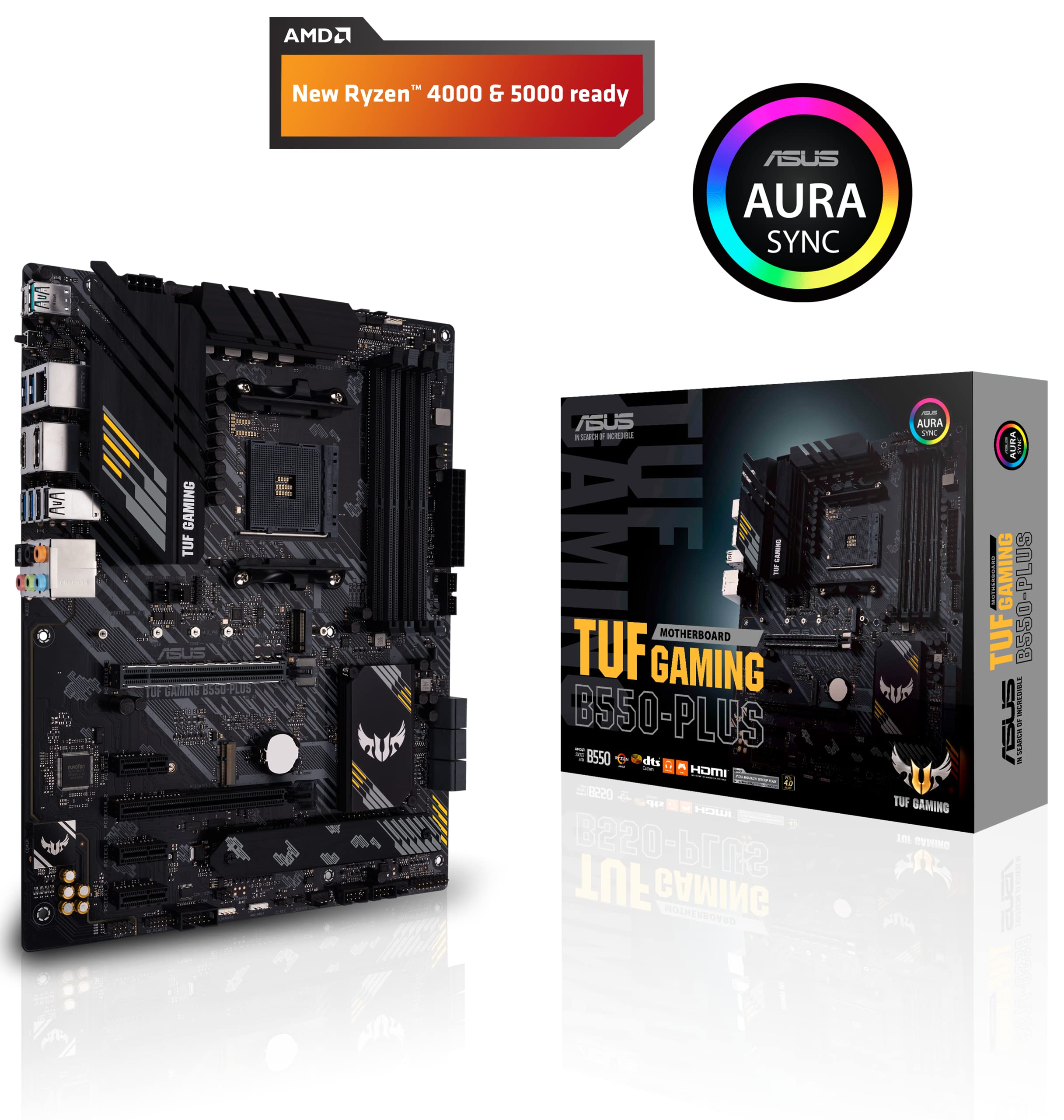 ASUS TUF Gaming B550-PLUS AMD AM4 Zen 3 Ryzen 5000 & 3rd Gen Ryzen ATX Gaming Motherboard (PCIe 4.0, 2.5Gb LAN, HDMI 2.1, BIOS Flashback, USB 3.2 Gen 2, Addressable Gen 2 RGB Header and Aura Sync)