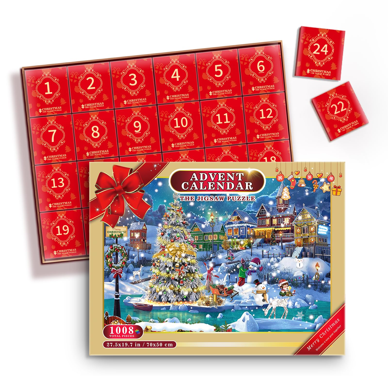 Advent Calendar 2023 Jigsaw Puzzle - 24 Boxes Packing 1008 Pieces Holiday Puzzle for Adults and Kids - Christmas Countdown Puzzles Gift