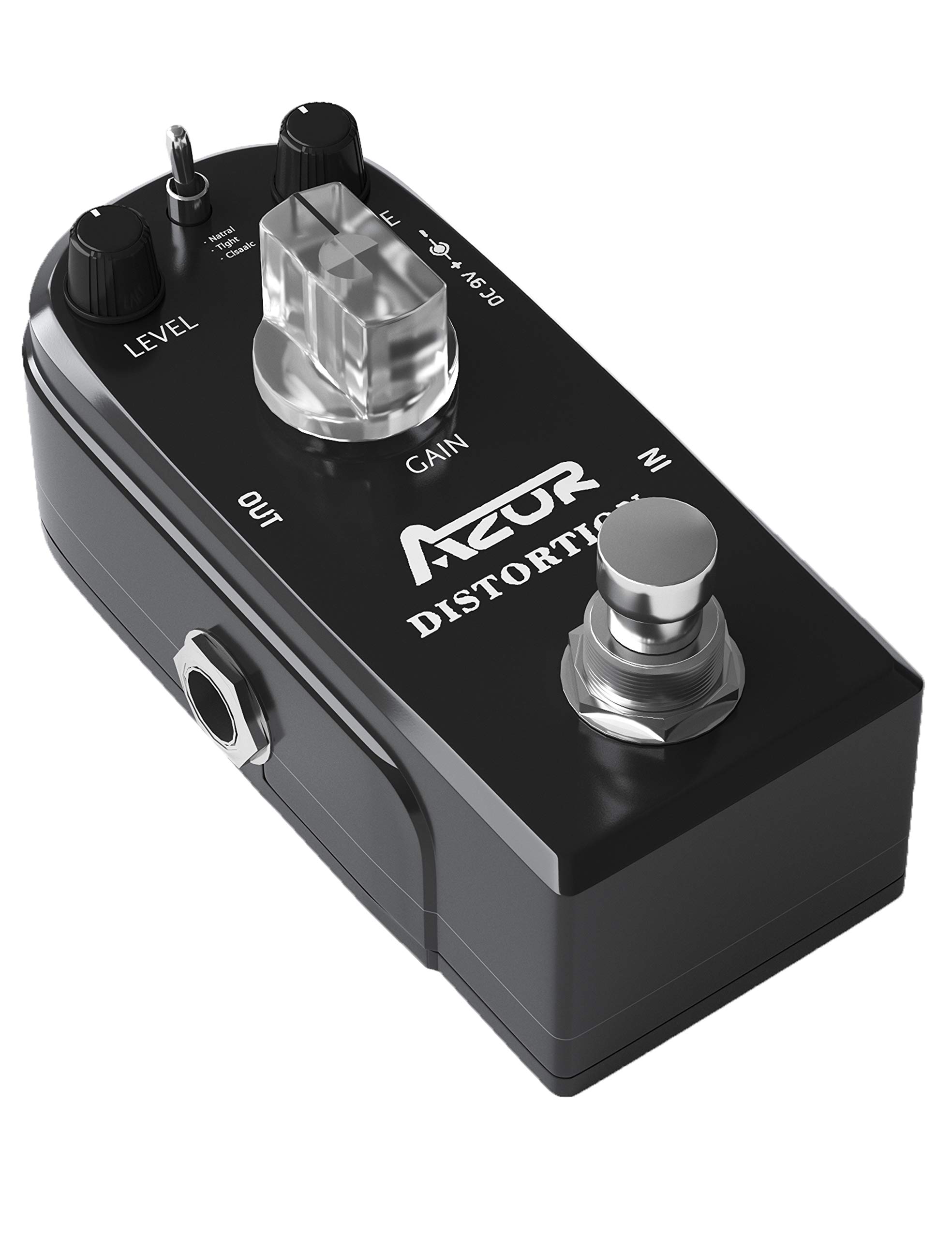 AZOR Distortion Guitar Effect Pedal 3 Modes Natural, Tight, Classic with Guitar Pedal Power Cable,9V Battery Clip Converter Power Cable