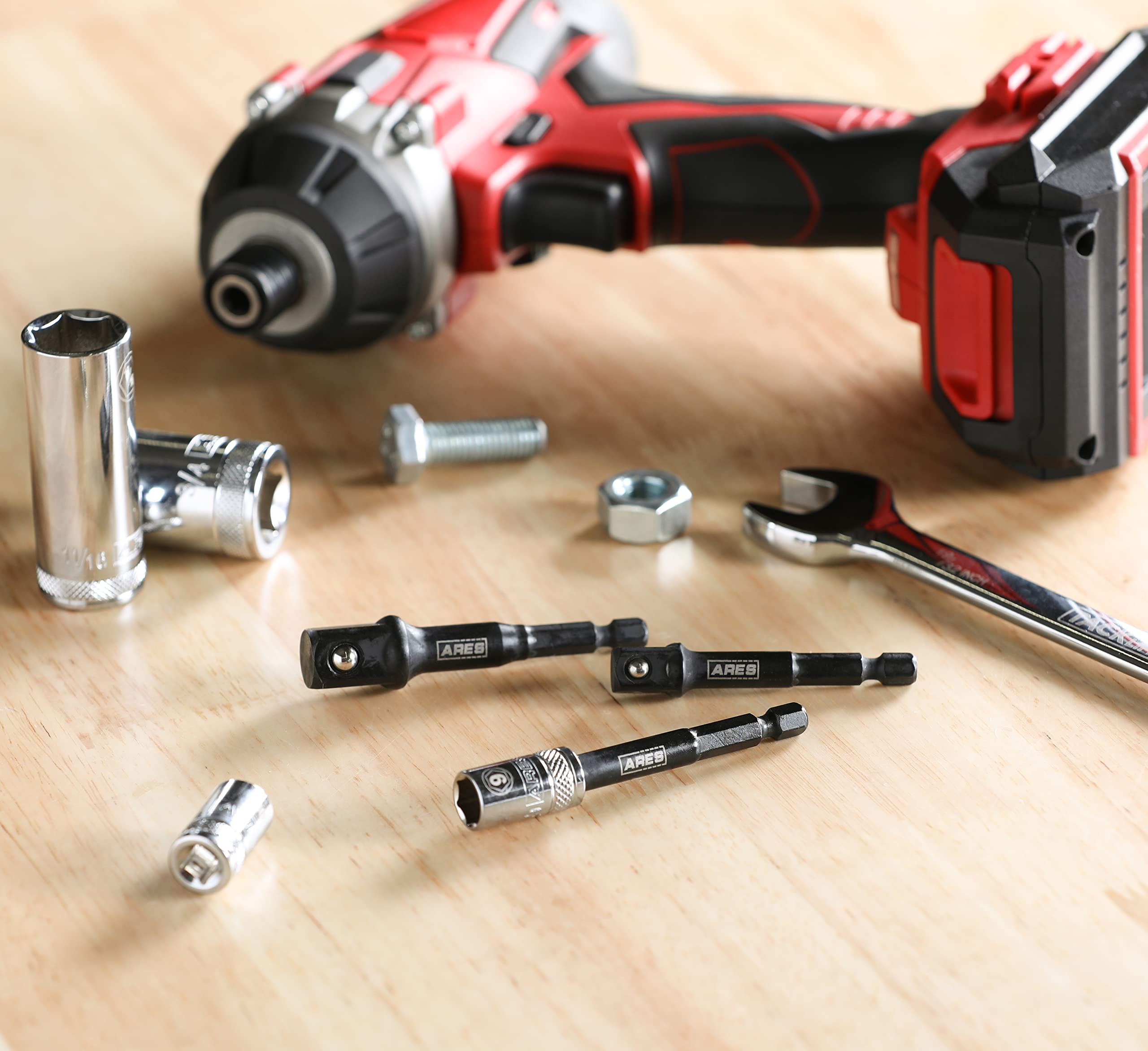 ARES 22022-3-Inch Impact Grade Socket Adapter Set - Turns Impact Drill Driver into High Speed Socket Driver - 1/4-Inch, 3/8-Inch, and 1/2-Inch Drive