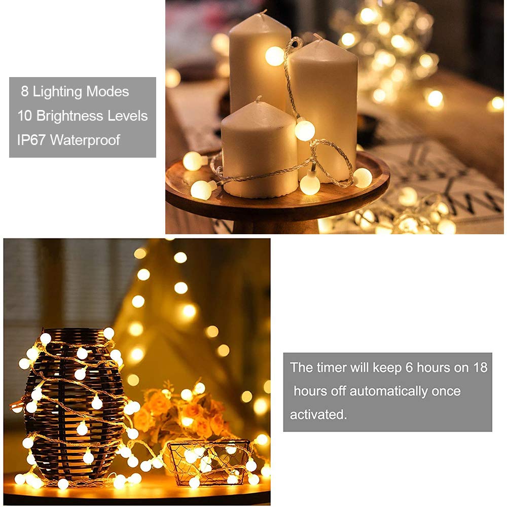 ANJAYLIA LED Globe String Lights Battery Operated, 20FT 50LED Outdoor Fairy String Lights with Remote for Patio Garden Home Christmas Party, Warm White