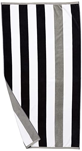 Amazon Basics Oversized Premium Cotton Beach Towel, 2-Pack, Pop Stripe - Black/Dark Gray, 72" x 36"