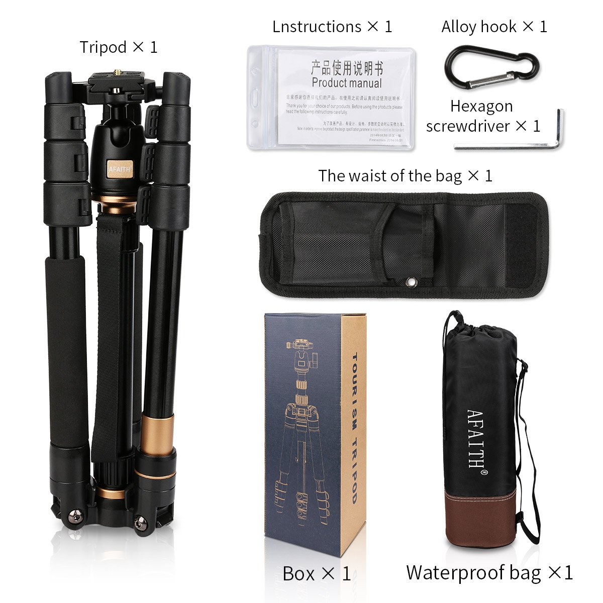 AFAITH Tripod for DSLR Camera, Ultra Compact and Lightweight Aluminum Travel Tripod with 360 Panorama Ball Head Quick Release Plate for Canon, Nikon, Sony, Samsung, Olympus, Panasonic