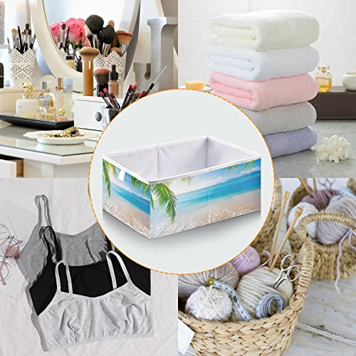 Beach Palm Tree Storage Basket Storage Bin Rectangular Collapsible Toy Bins Decorative Storage Boxes Organizer for Kids Room Bedroom