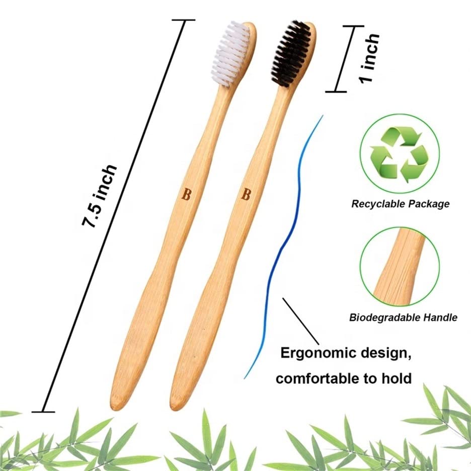 Bamboo Toothbrushes (10 Pcs) BPA Free Soft Bristles Biodegradable Toothbrushes, Natural Eco-Friendly Green and Compostable Wooden Tooth Brush