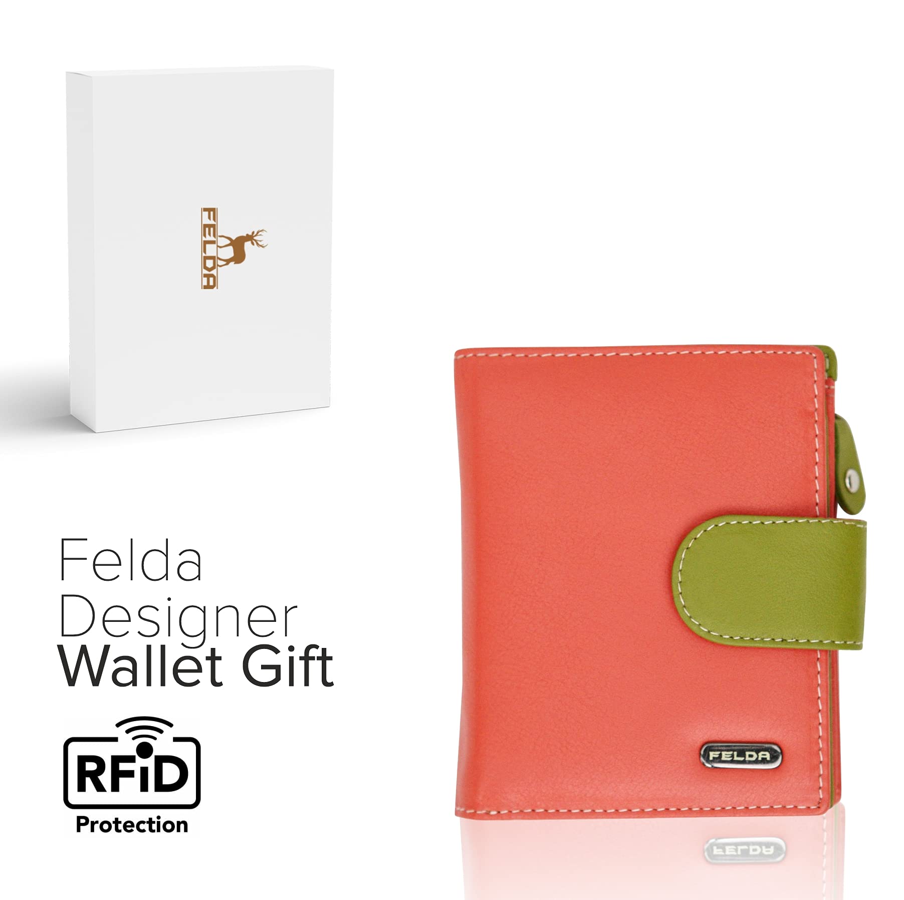 Felda RFID Genuine Leather Ladies Soft Wallet Purse Womens Multi Colour 10 Card Slot (Cray Multi)