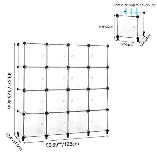 ANWBROAD Cube Storage Organizer, 16-Cube Modular DIY Book Shelf with Doors, Closet Clothes Organizer, Plastic Storage Cubbies Cabinet for Living Room Bedroom Office White ULCS16TM