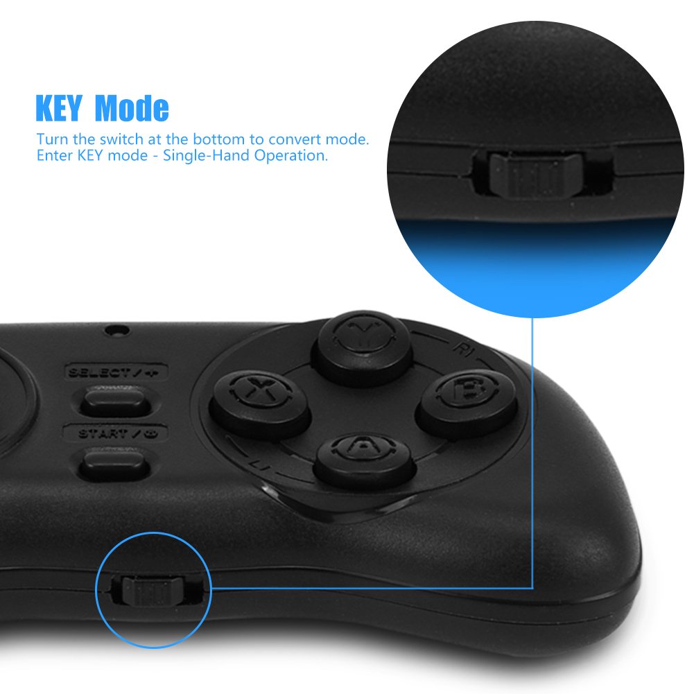 ASHATA Bluetooth Gamepad,Portable Wireless Bluetooth Game Controller,Mini Gamepad,Joystick Handle Remote Shutter,Compatible with Android/iOS, Cellphone,Tablets, PC, etc(Black)