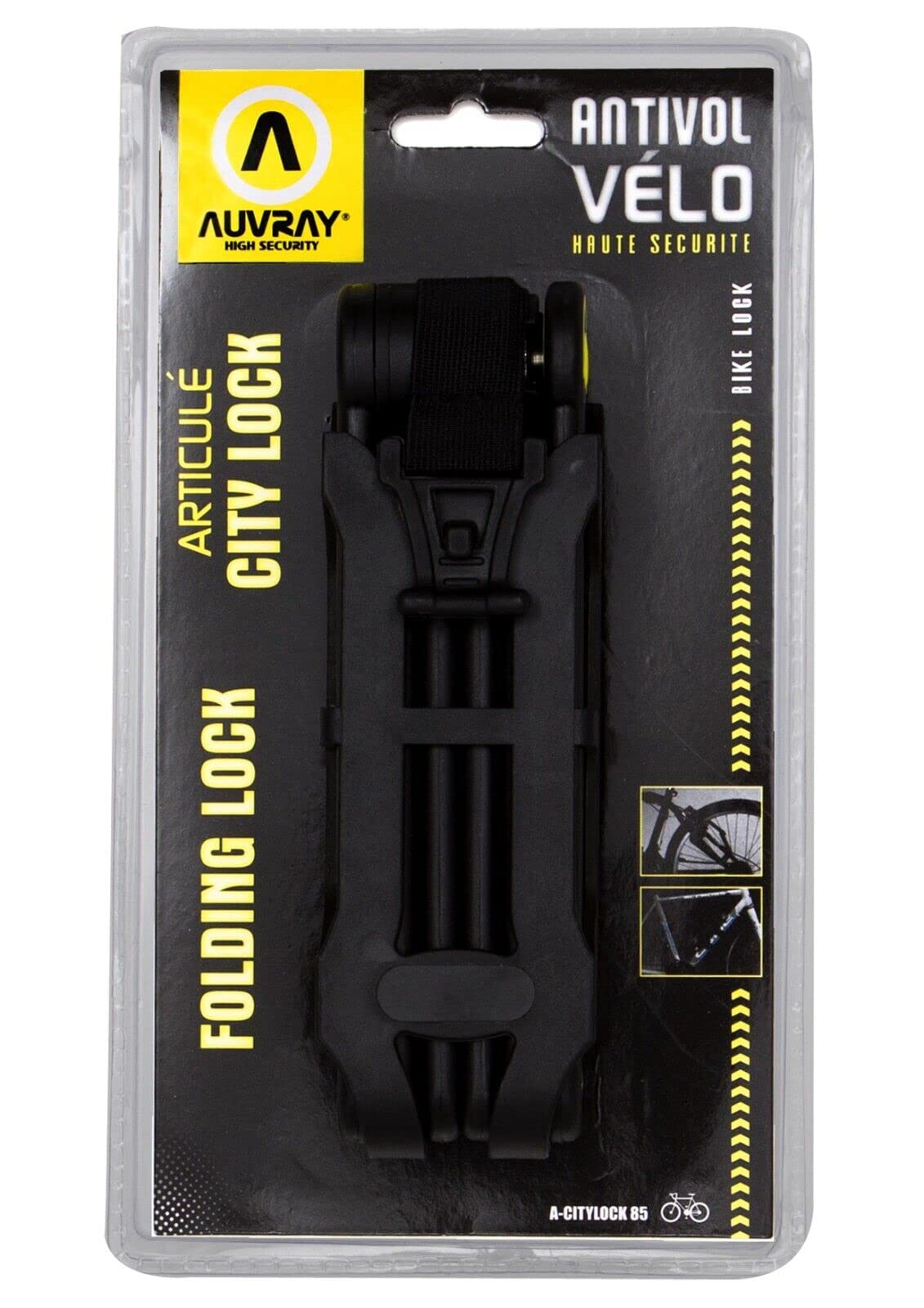AUVRAY Anti-Theft Heavy Duty Folding Bike Lock, 3.7ft Long, Steel, with Universal Bracket and 2 Milled Keys