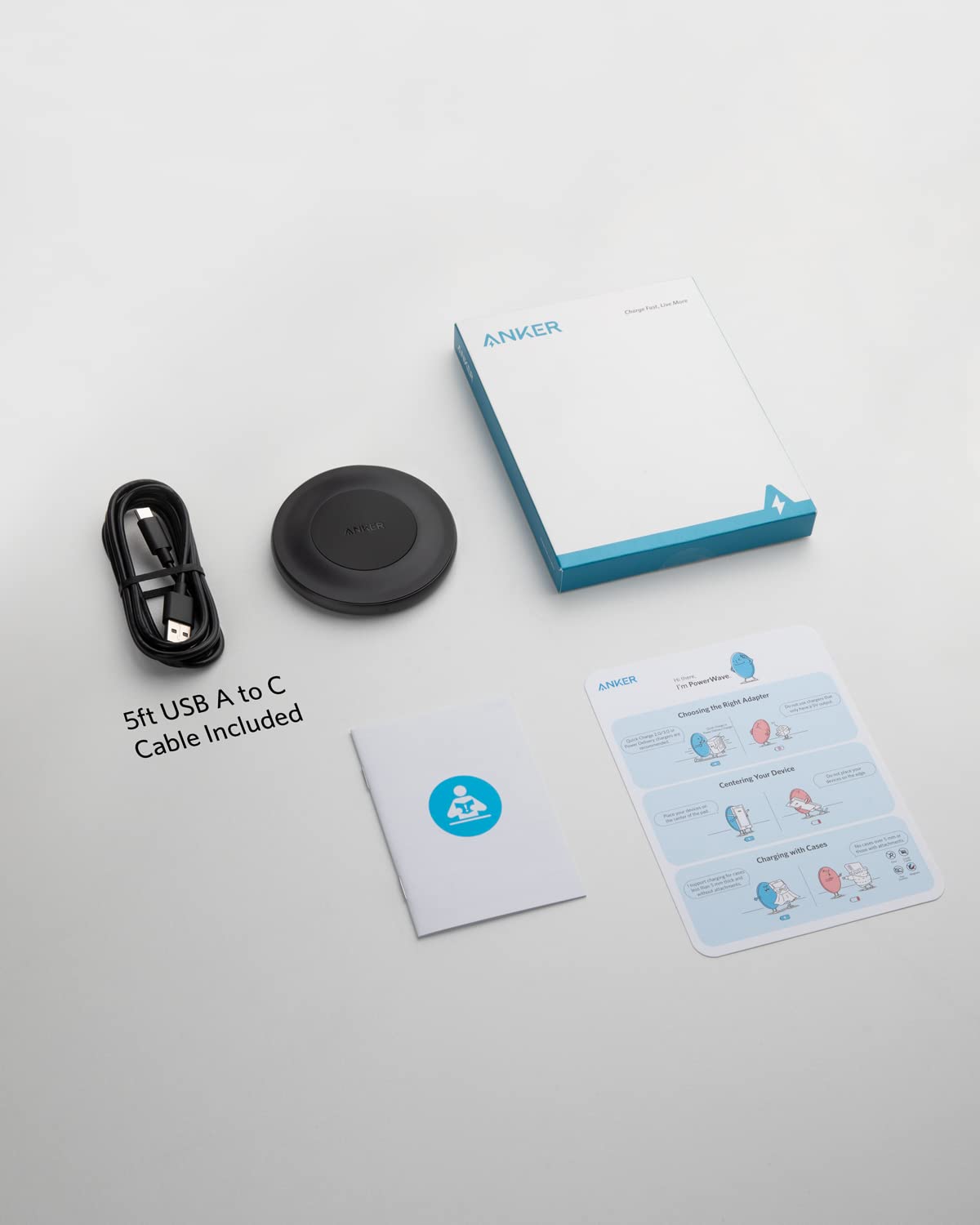 Anker 15W Max Wireless Charger with USB-C, PowerWave Alloy Pad, Qi Certified Fast Charging for iPhone SE, 11, 11 Pro, 11 Pro Max, X, Xs, Xr, Galaxy S20 S10 S9, Note 10, Note 9 & More (No AC Adapter)