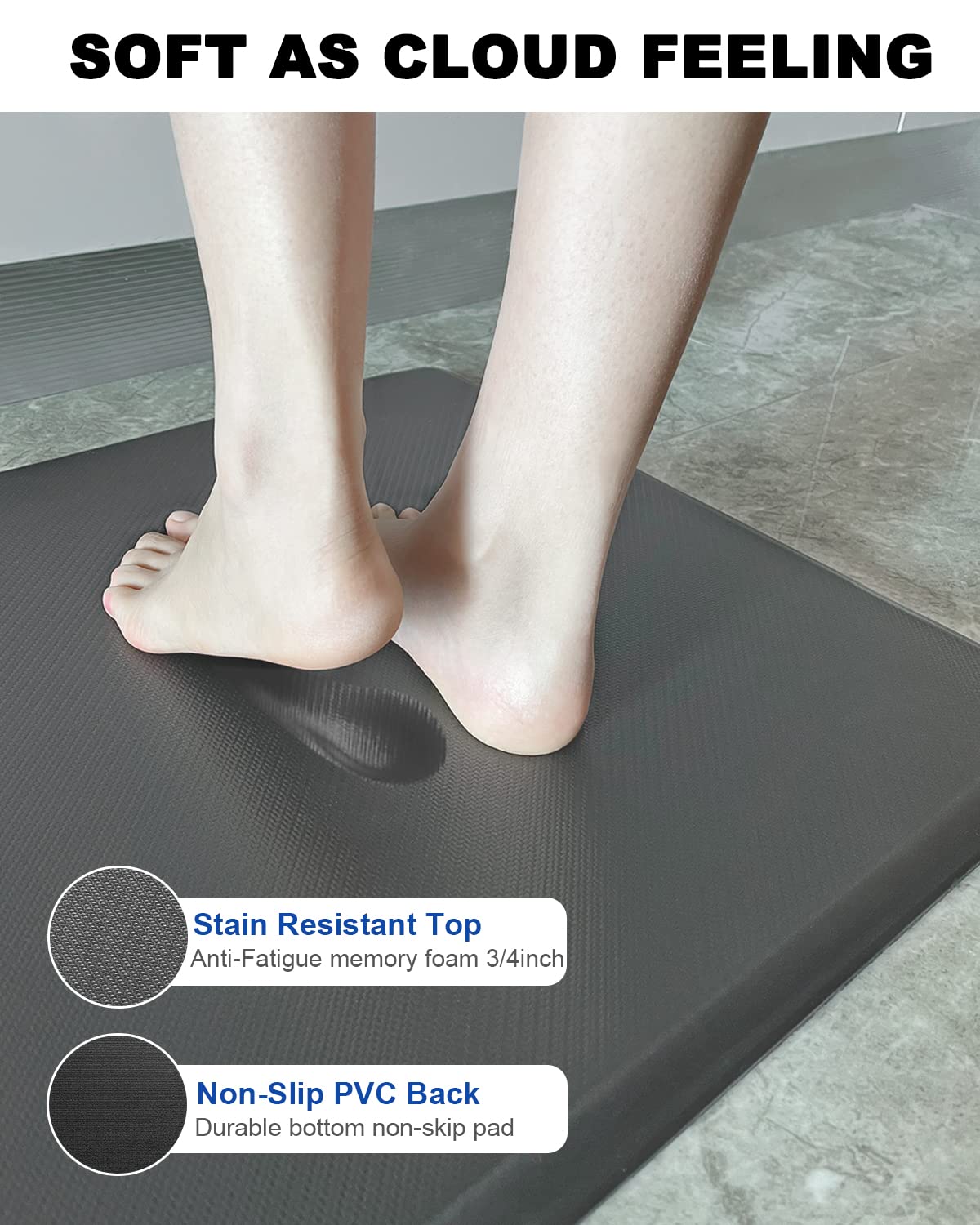 Artnice Kitchen Mat Cushioned Anti-Fatigue Floor Mat, Standing Desk Mat Anti Fatigue Ergonomic,Kitchen Non Slip Rugs and Mats, Standing Floor Mat for Work Place Office Kitchen Floor(20" x 47.2",Grey)