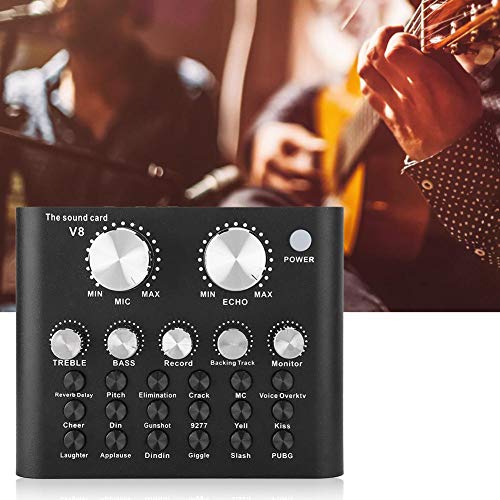 ASHATA Live Sound Card Bluetooth Multifunctional Portable Audio Mixer Sound Card in Metal Voice Change Volume Adjustable with Multiple Electro Acousti