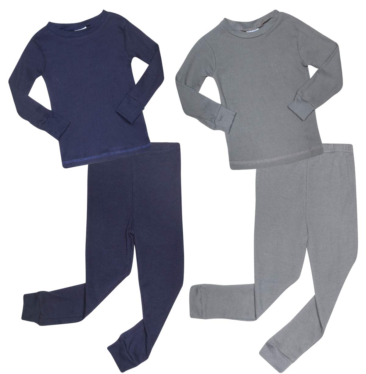 Arctic Hero Baby Boys' Base Layer - 4 Piece Soft Stretch Waffle Knit Tops and Jogger Tights - Underlayer for Boys (12M-4T), Size 4T, Navy/Charcoal