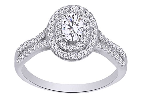 AFFY (0.62 cttw) White Natural Diamond Oval Shape Pinched Shank Double Halo Engagement Wedding Ring In 14k White Gold With Ring Size 4.5