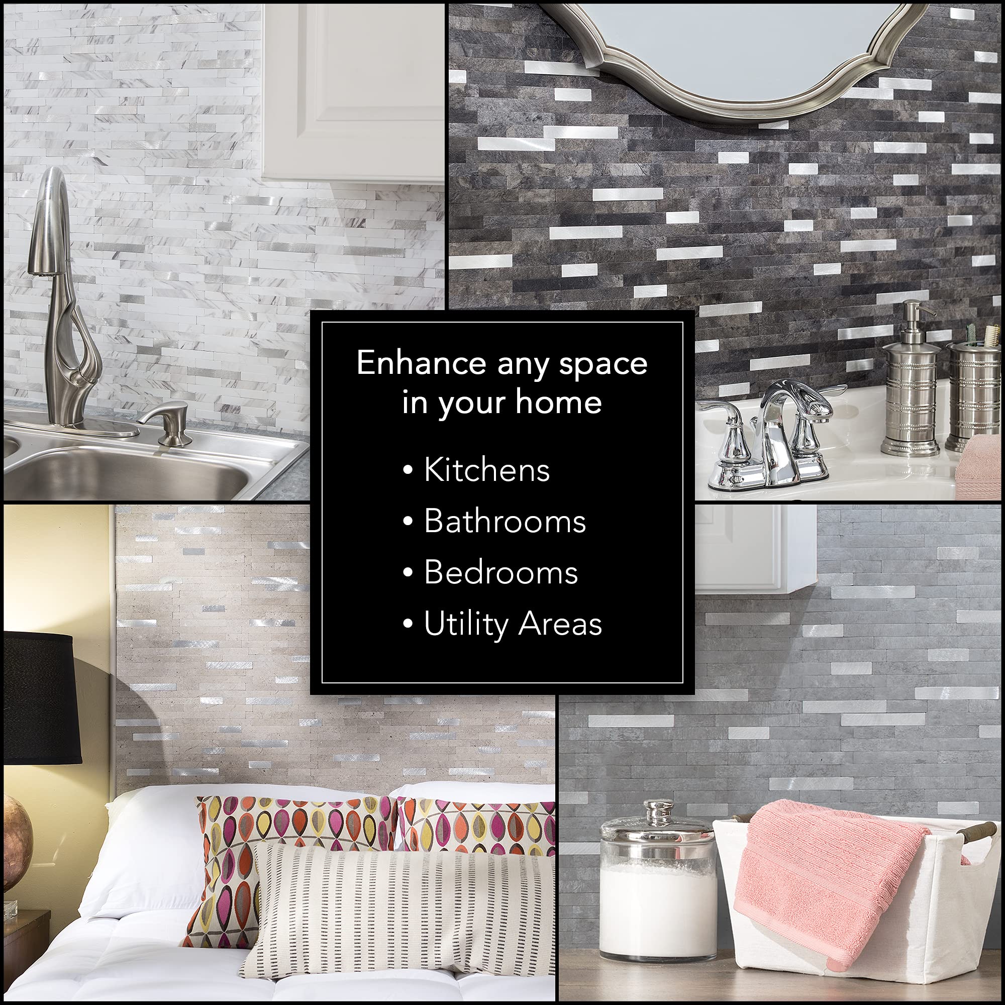 Aspect Peel and Stick Collage Tile in Gray Subway (5-Pack)