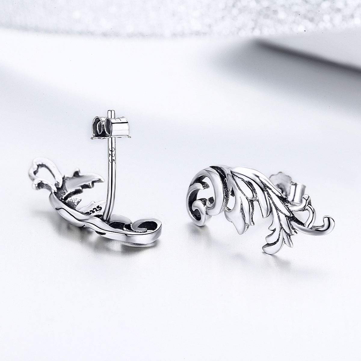 Antique Flower Stud Earrings Sterling Silver 925 Elegant Vintage Leaf Climber Crawler Earring Ear Piercing Thanksgiving Christmas Day Gifts for Women