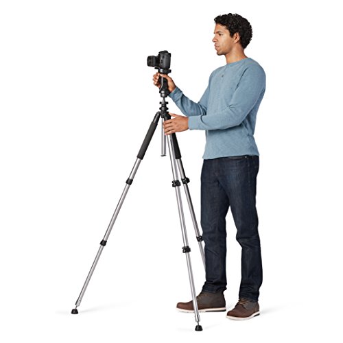 Amazon Basics Pistol Grip Camera Travel Tripod With Bag - 34.4 - 72.6 Inches, Silver and Black
