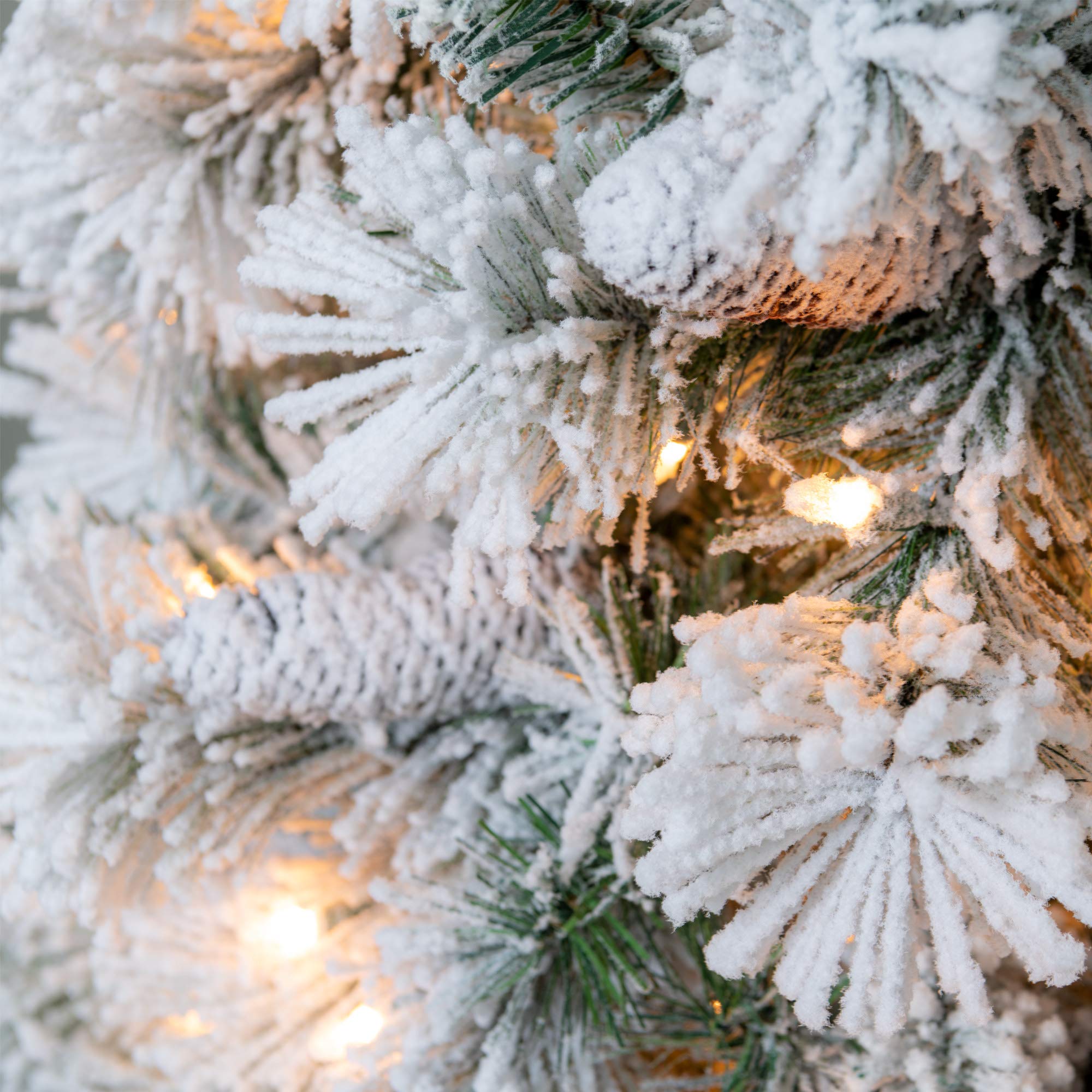AMERZEST Spruce 6ft Pre-Lit Snow Flocked Christmas Tree,300 Warm Lights,Artificial Trees Pinecone Decor…