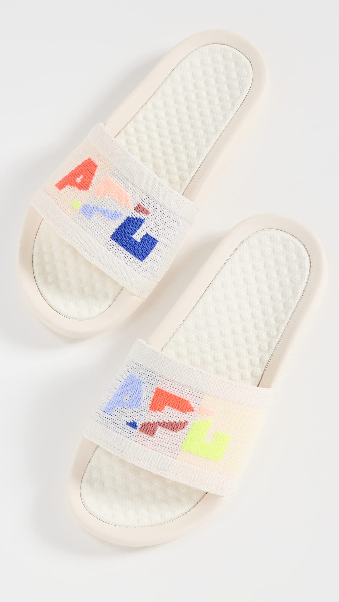APL: Athletic Propulsion Labs Women's Big Logo Techloom Slides, Prstine/Neon/Blocked, Off White, 8 Medium US
