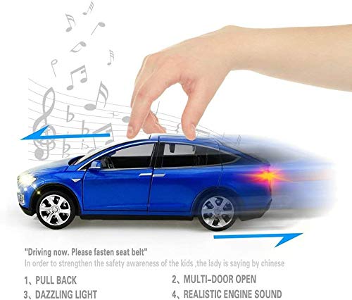 ANTSIR Car Model X 1:32 Scale Alloy diecast Pull Back Electronic Toys with Lights and Music,Mini Vehicles Toys for Kids Gift (Blue)