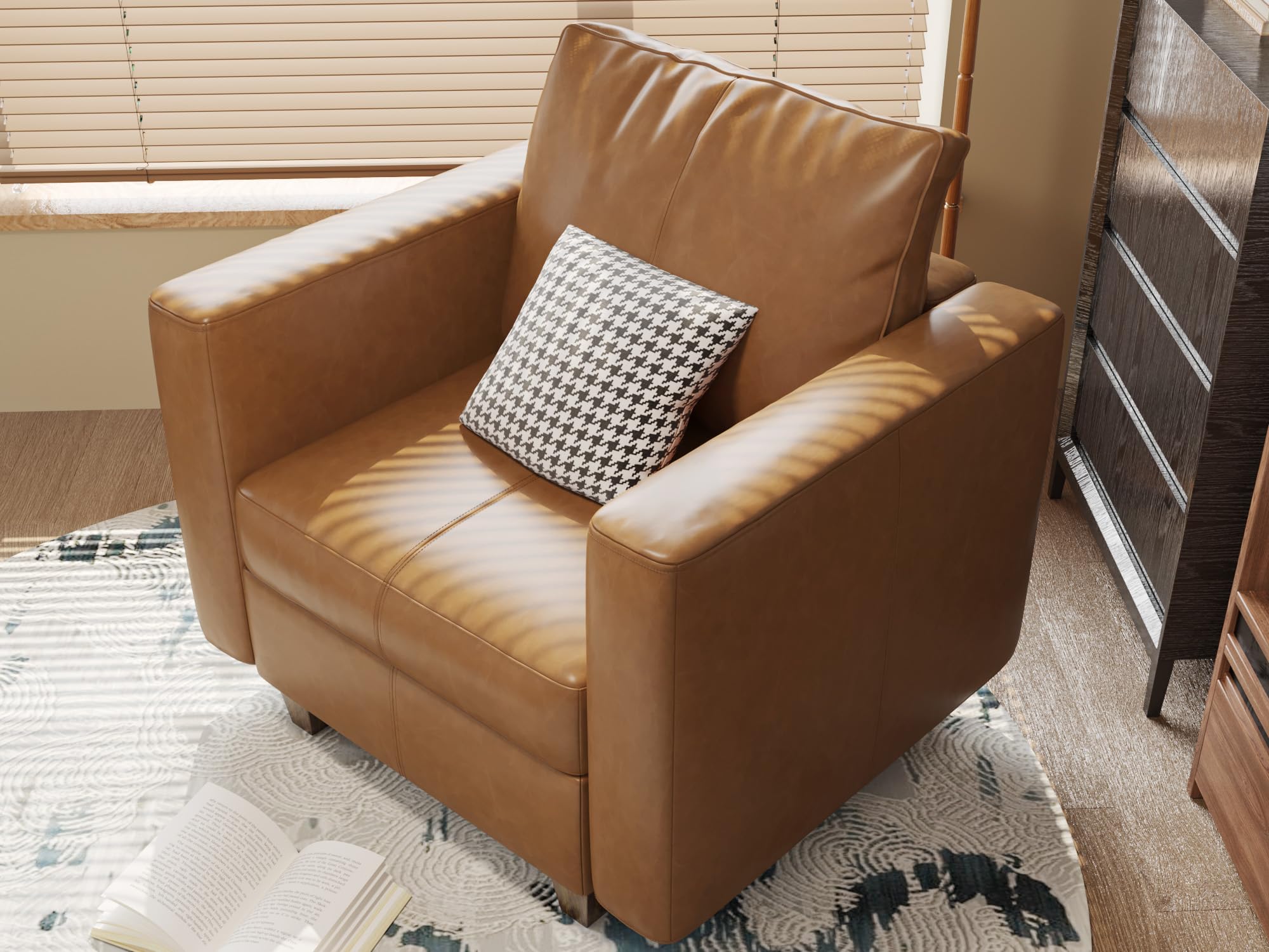 EASE MOOSE Modular Sectional Accent Chair with Storage Seat, Faux Leather Armchair Modern Single Sofa Club Chair for Living Room