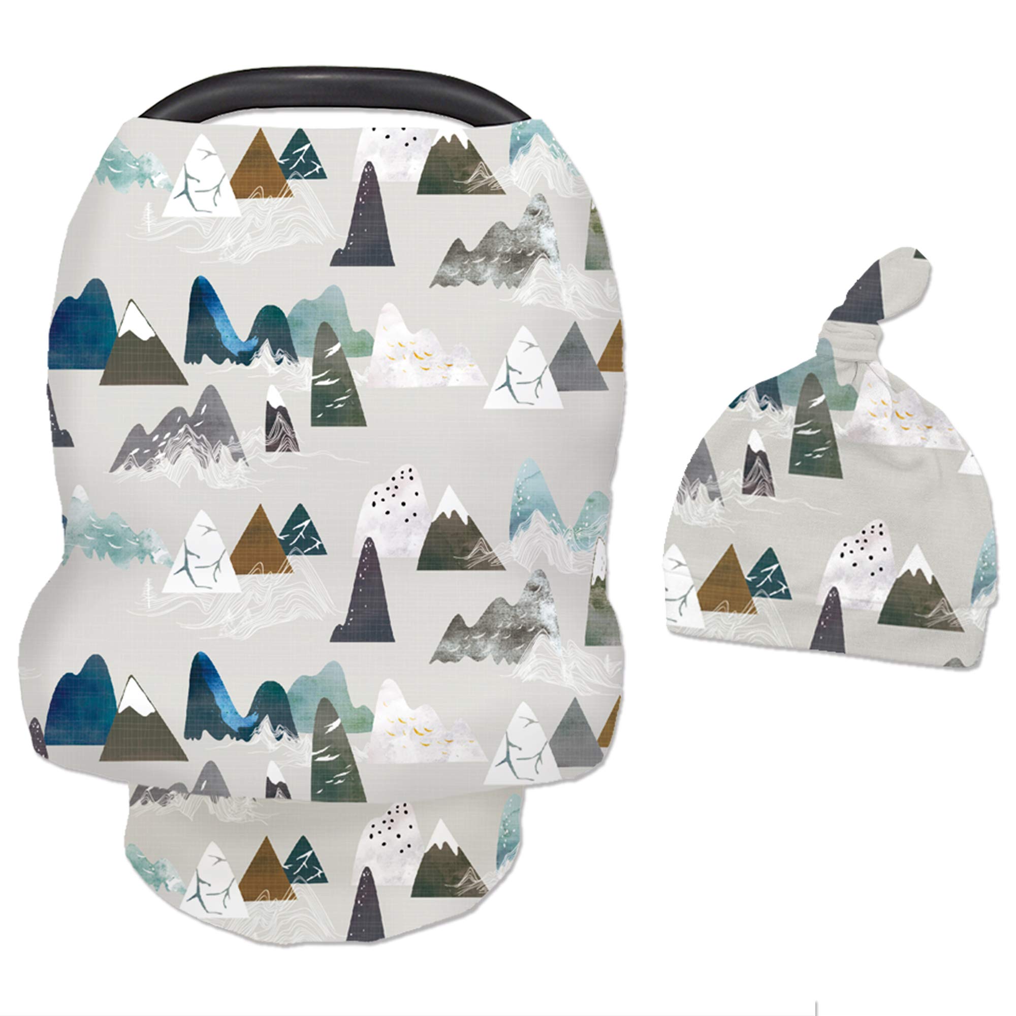 Baby Car Seat Cover & Bassinet Sheet, Mountains Multiuse - Nursing Breastfeeding Covers & Baby Bassinet Mattress Cover Fitted Sheet