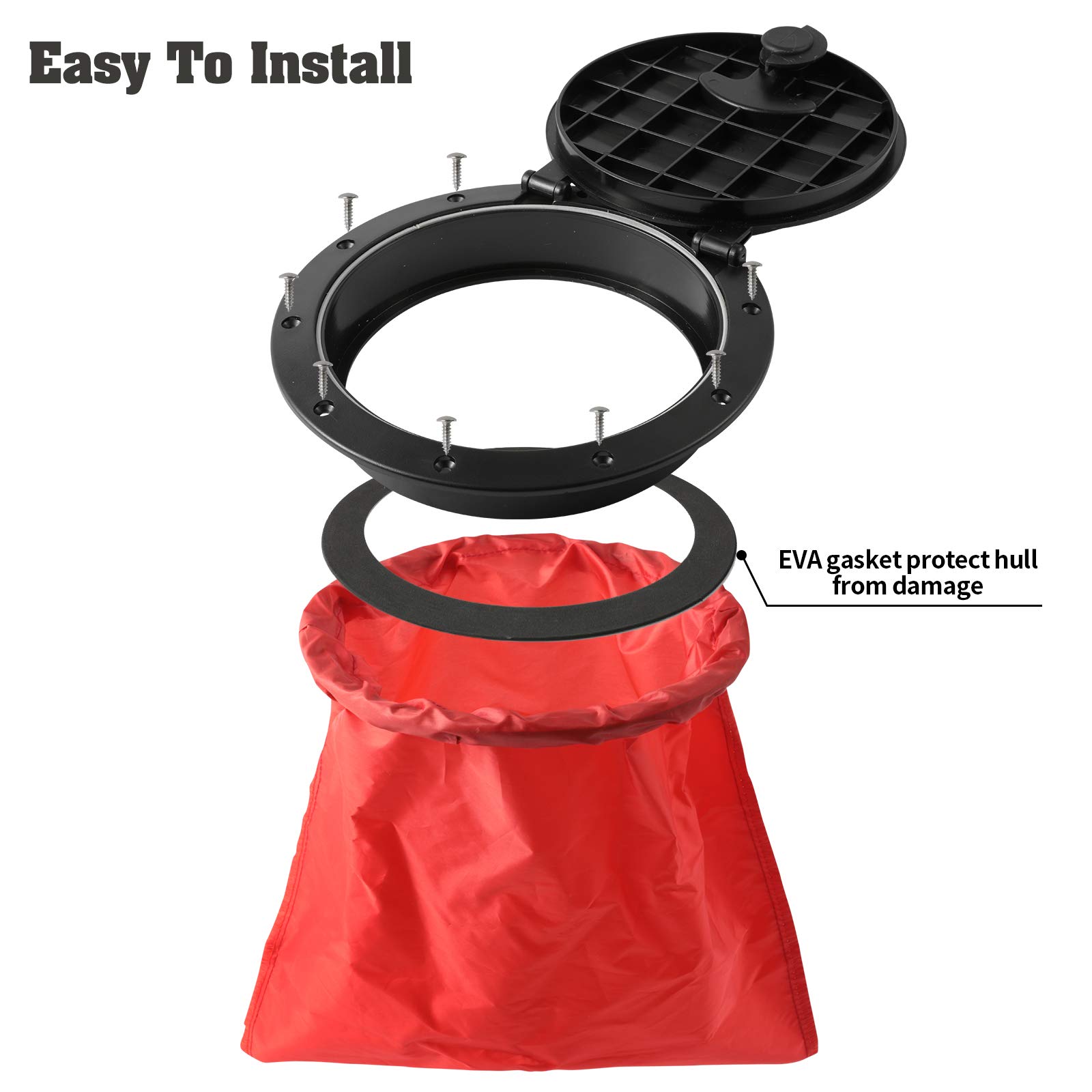 Anndason 8'' Black Deck Plate Kit Deck Hatch with Storage Bag for Fishing Kayak Boating
