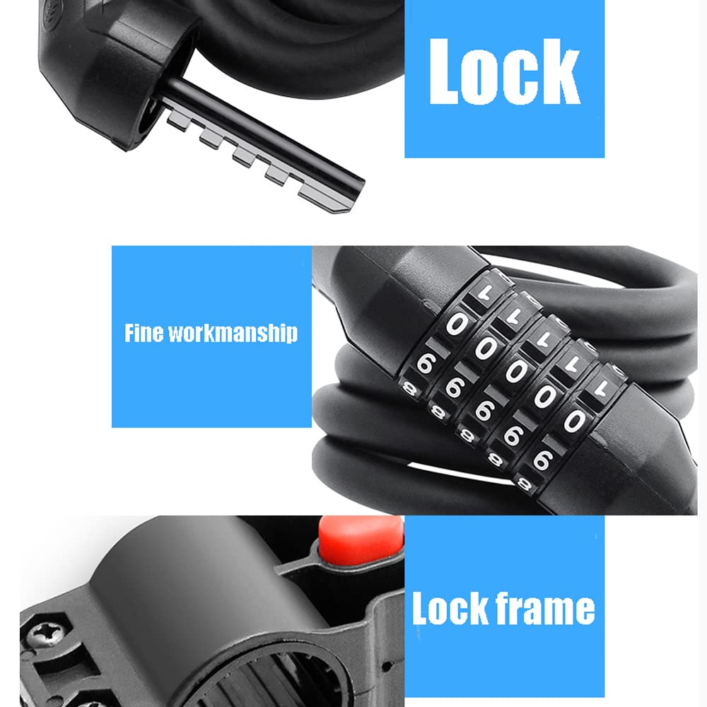 AZPINGPAN 5-Digit Combination Bicycle Code Lock丨Alloy Lock 150cm Lengthened Steel Cable Lock Anti-Theft Riding Equipment Accessories丨Suitable for Bicycles, Motorcycles, Mountain Bikes