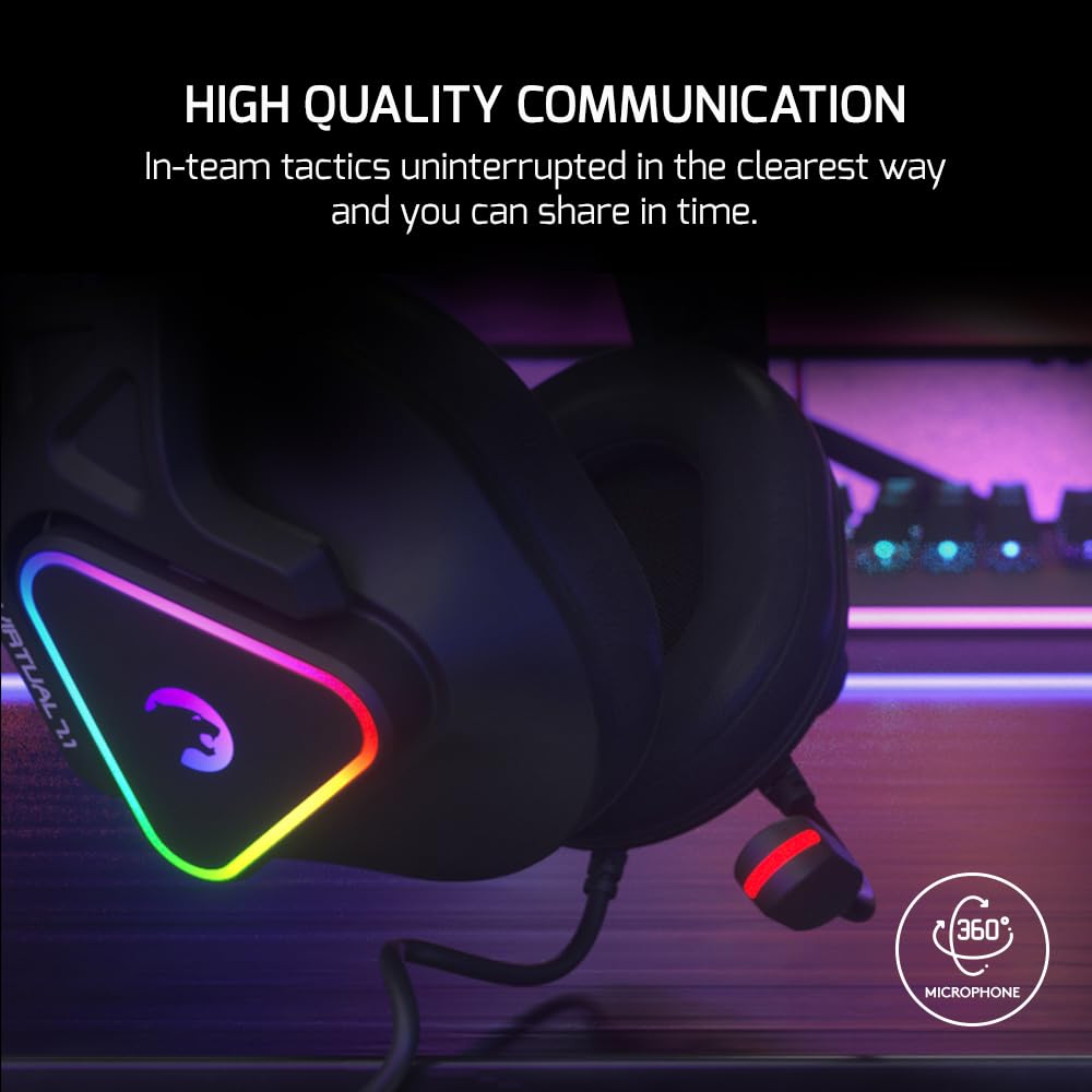 GAMEPOWER Kizaru USB Gaming Headset - 7.1 Virtual Surround Sound, Wired RGB Led Headphones with 53MM Drivers, Comfort Design, 360 Spatial Audio, Noise Cancelling Mic PC, Laptop, Black