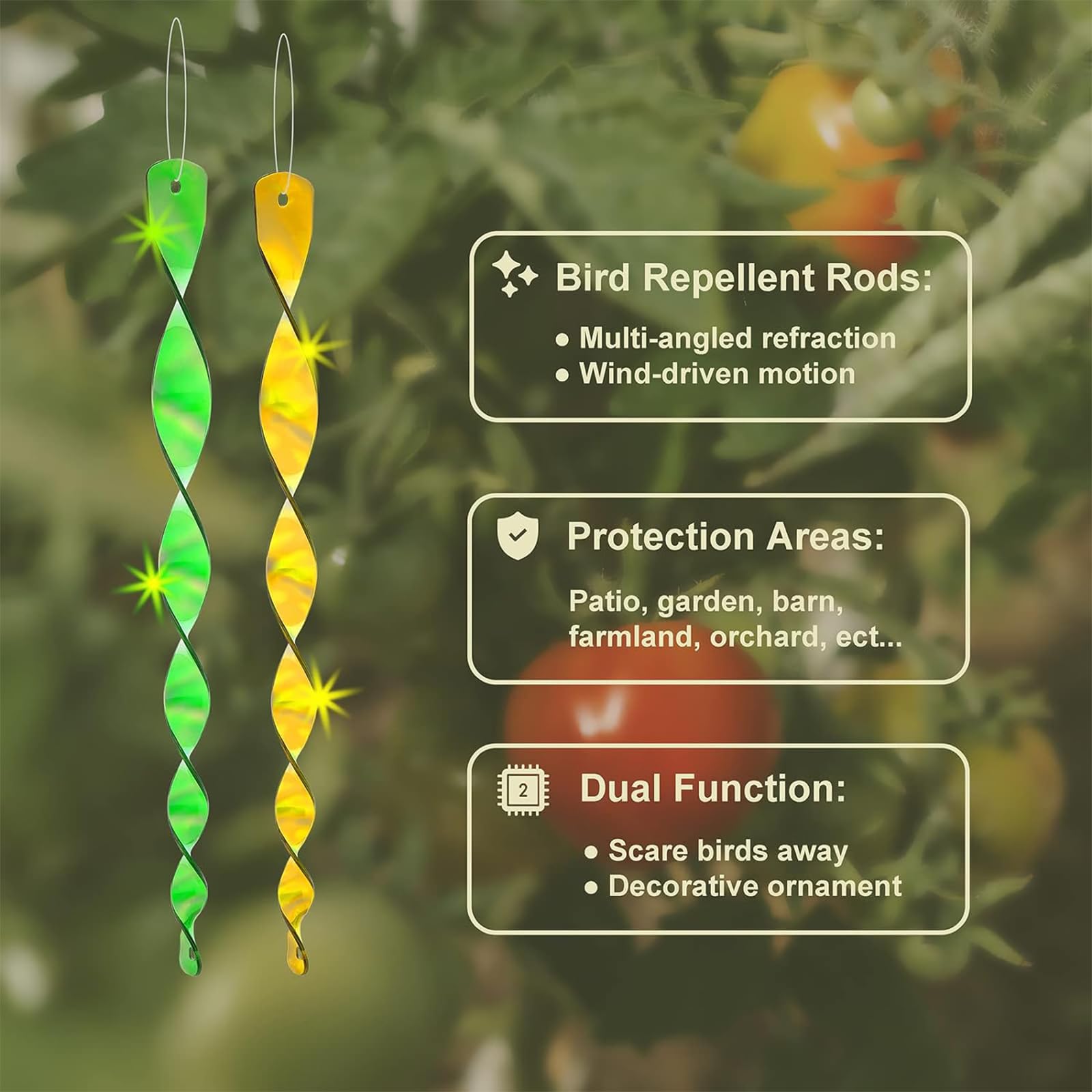Bird Scare Devices, Reflective Bird Scare Rods Reflector Deterrent to Keep Birds Away from House Patio, 12 Pack