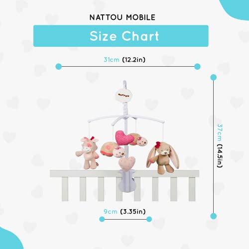 Nattou Mobile with Music Box Nina, Jade, & Lili - Gentle Lullaby La-Le-Lu, 37 X 31 X 9 cm, Pink