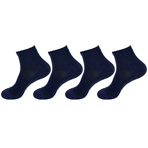 BambooMN Women's Rayon from Bamboo Athletic Quarter Crew Sock for Home Travel Work and Sport -Extra Large - Navy - 4 Pairs