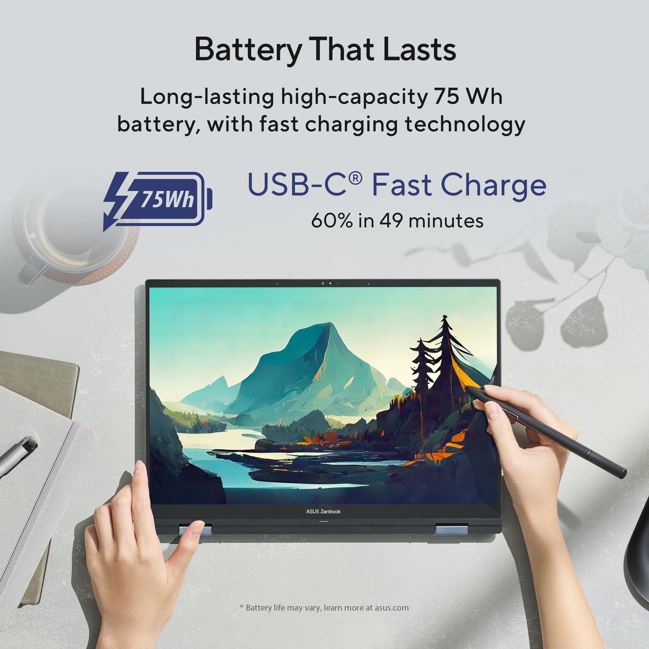ASUS Zenbook 14 Flip OLED Laptop, 14†OLED Touch Display, Intel Evo Platform, Intel Core i7-1360P CPU, Intel Iris Xe Graphics, 16GB RAM, 1TB SSD, Windows 11 Home, Ponder Blue, UP3404VA-DS74T