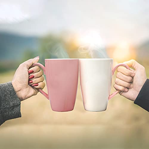 amhomel Porcelain Tea Mug with Infuser and Lid, 16 Ounce Ceramic Tea Cup for Loose Leaf, Coffee, Cocoa and Milk, Tea Gift for Tea Lovers, Set of 2(Pink and White)