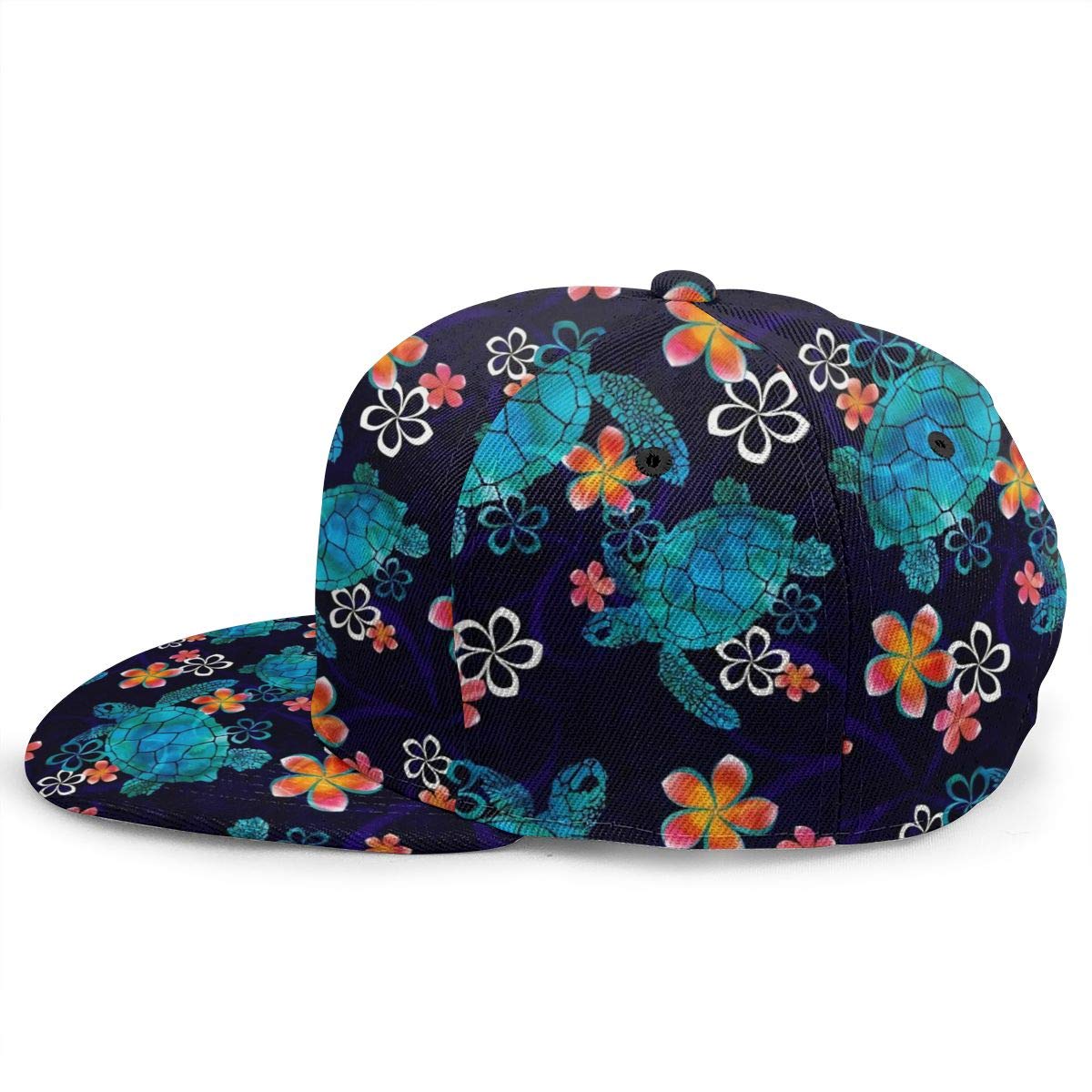 antkondnm Sea Turtle with Flowers Snapback Hat Unisex Trucker Hat Hip Hop Plaid Flat Bill Brim Adjustable Baseball Cap
