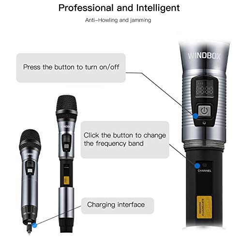 ARISEN Wireless Microphone with Rechargeable Receiver, UHF Dynamic 1 Channel Handheld Microphone, 280ft Range Cordless Mic System for Karaoke, Wedding, Church, DJ, Speech, Singing Machine