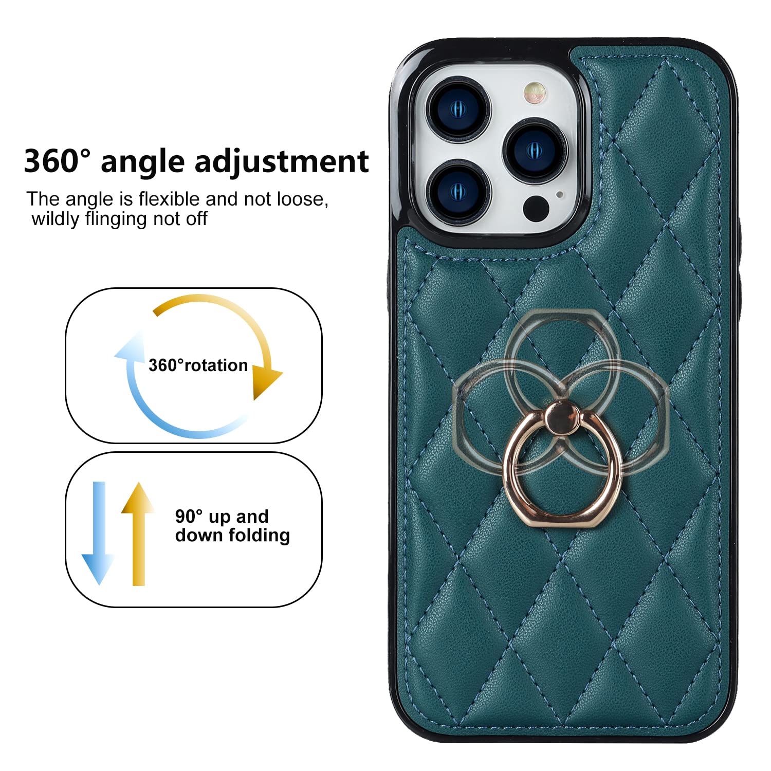 Asuwish Phone Case for iPhone 14 Pro Max 6.7 inch with Tempered Glass Screen Protector Ring Holder Kickstand Soft Quilted Leather Protective Cover iPhone14promax 5G i iPhone14 ProMax Women Men Black