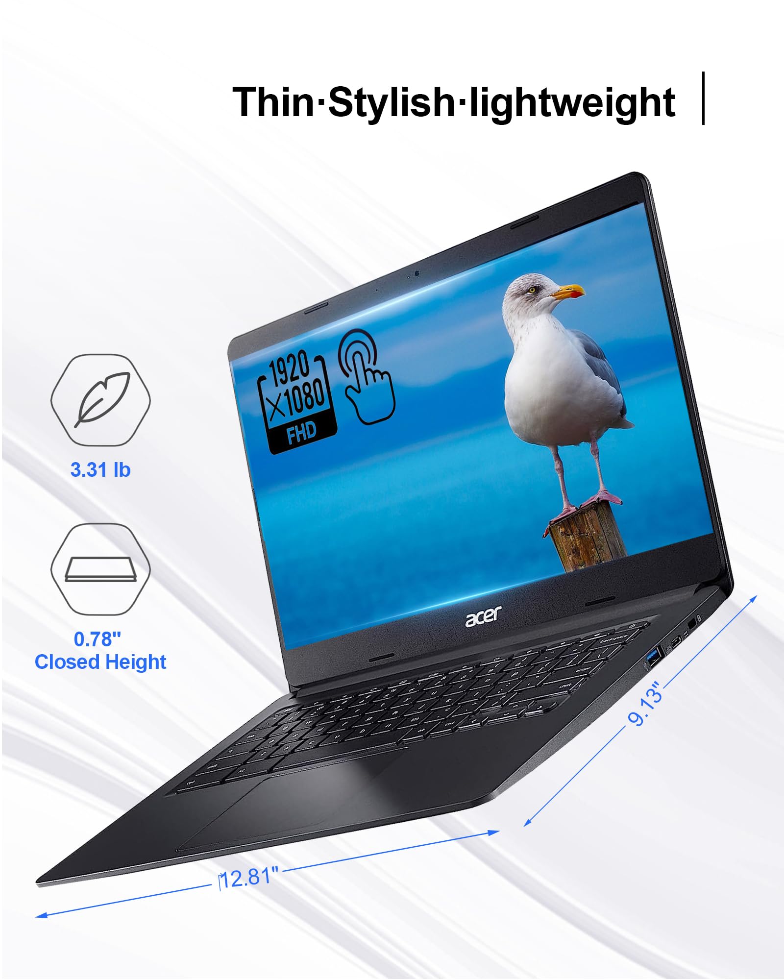 acer Chromebook 314 Laptop, 14" FHD Touchscreen, Dual-core Intel Celeron N4020, 4GB RAM, 64GB eMMC, Intel UHD Graphics, Thin and Portable, 12.5H Long Battery, WiFi, Bluetooth, Chrome OS