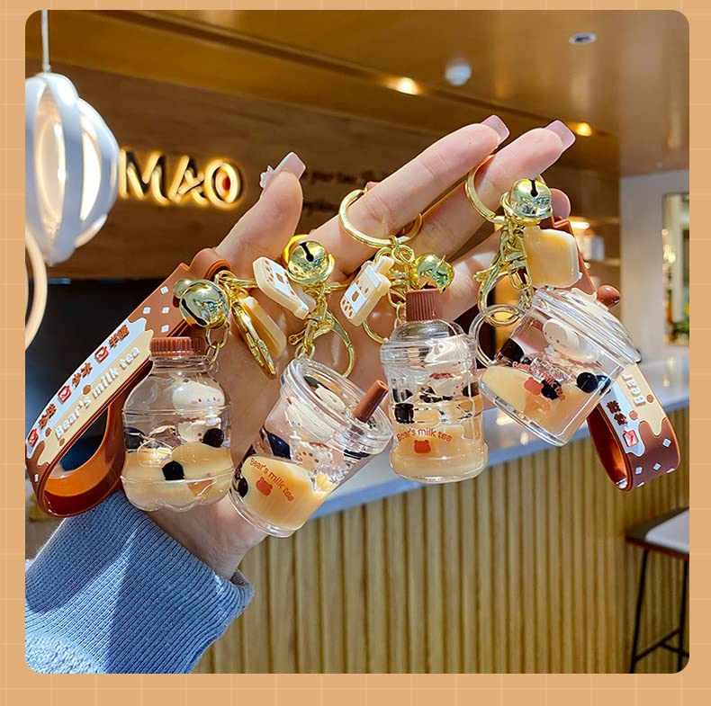 BAROTI Creative Cute Liquid Keychain Milk Tea Cup Floating Bear Keychain Quicksand Key Ring Bag Charm for Car Keys, Backpack Accessories,Decoration Gift for Women Men Boys Girls…